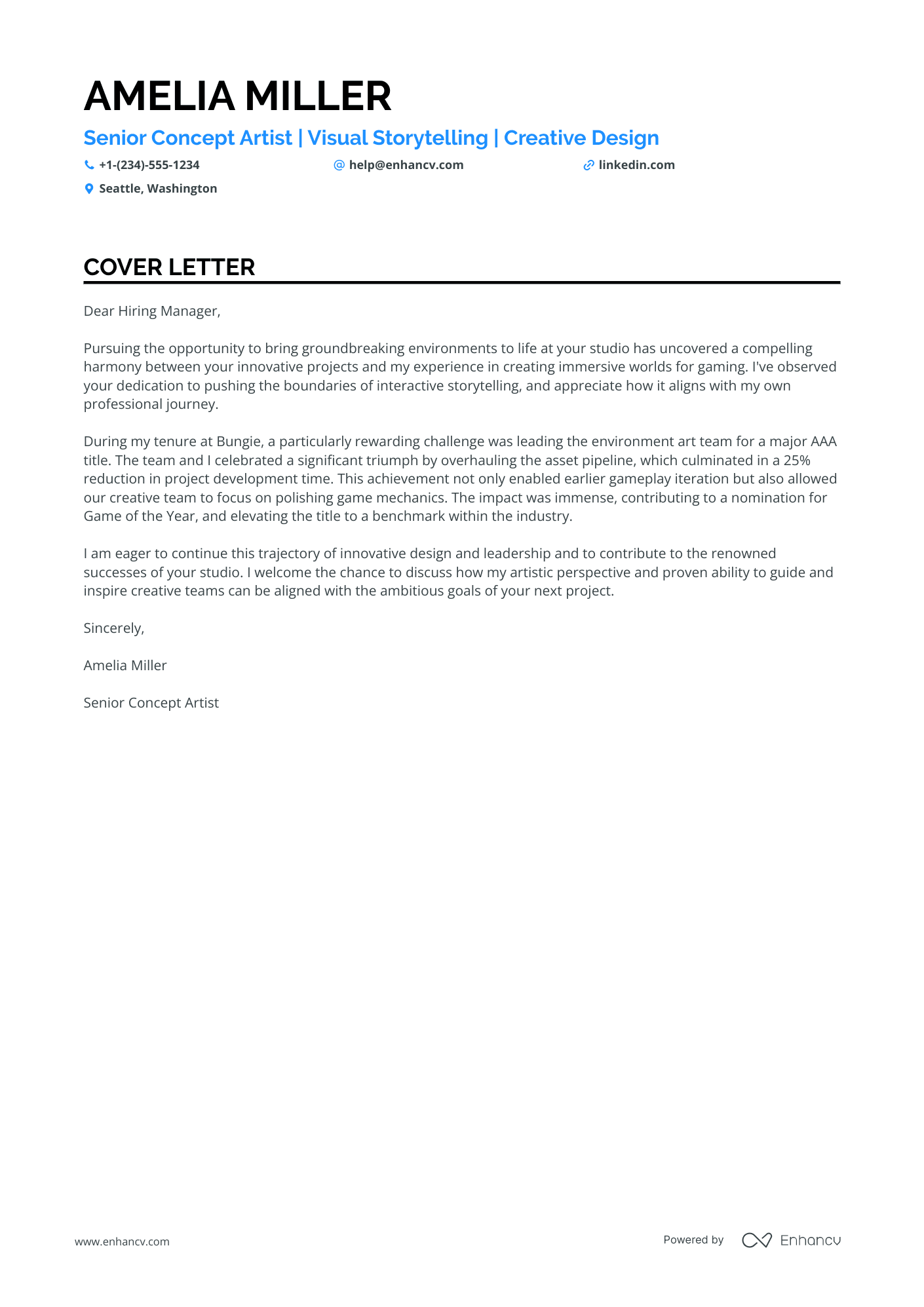 Professional Artist Cover Letter Examples and Template for 2024 | Enhancv