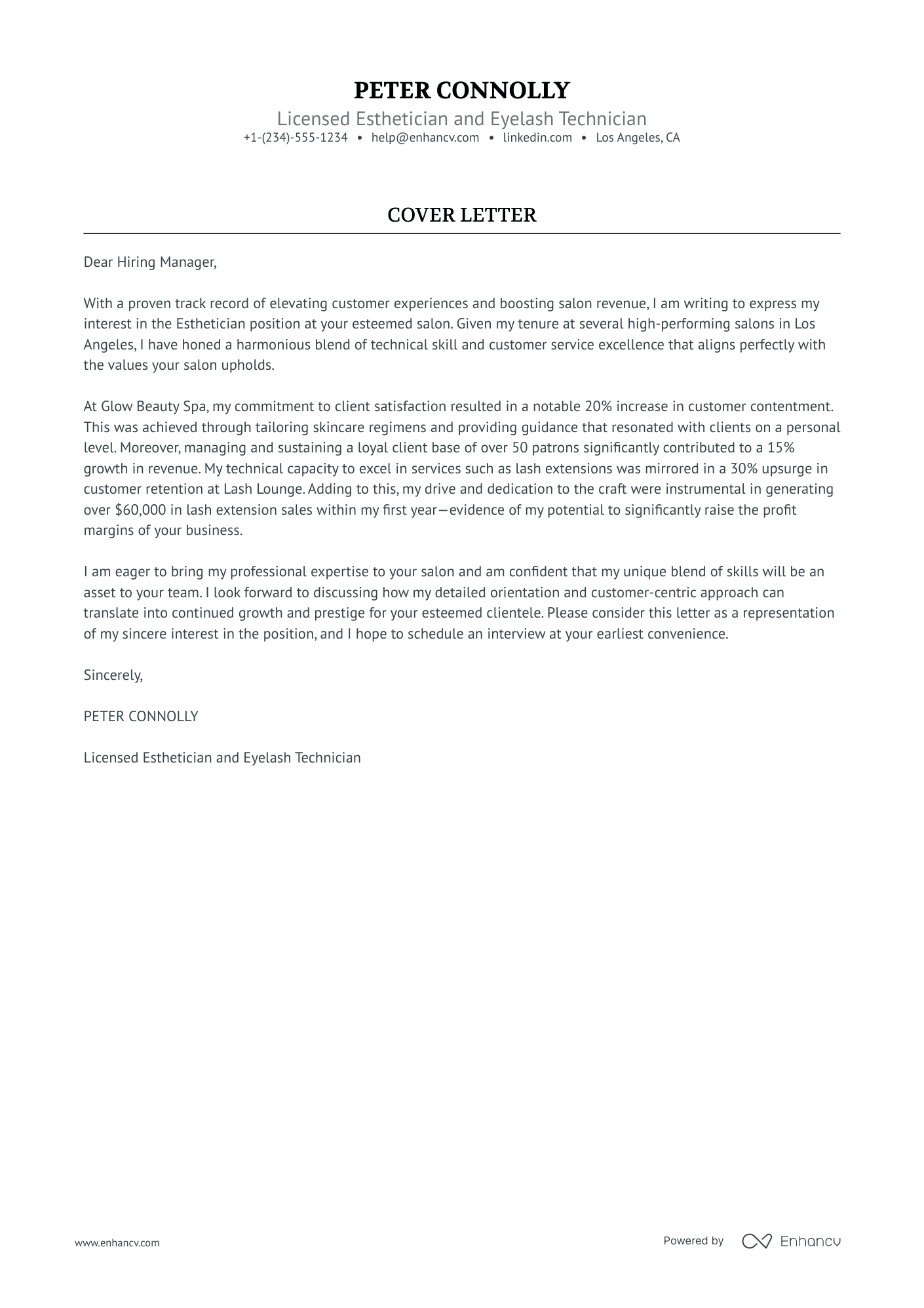 12 Professional Esthetician Cover Letter Examples and Template for 2024 ...