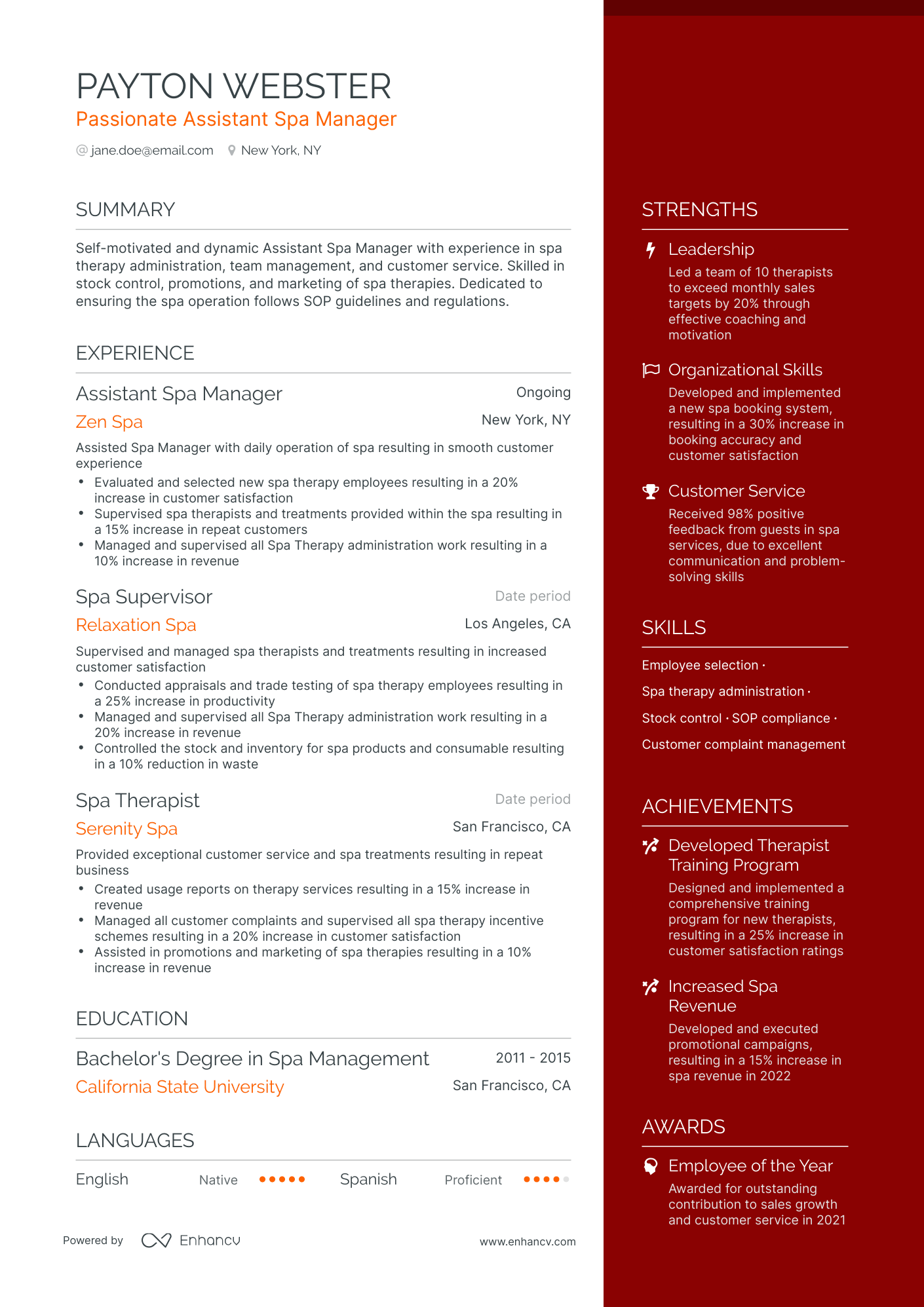 3 Spa Manager Resume Examples & Guide for 2024