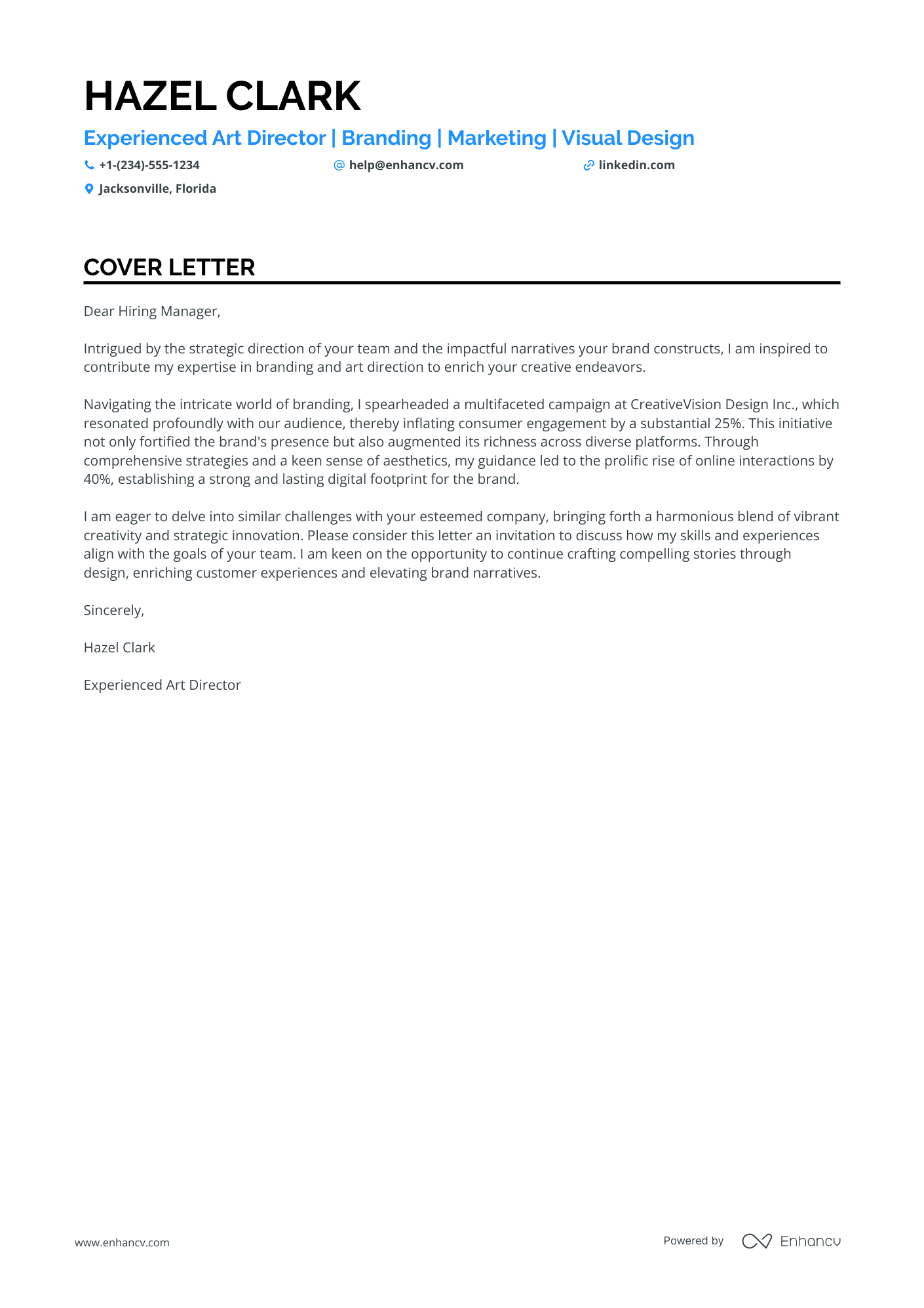 Professional Artist Cover Letter Examples and Template for 2024 | Enhancv