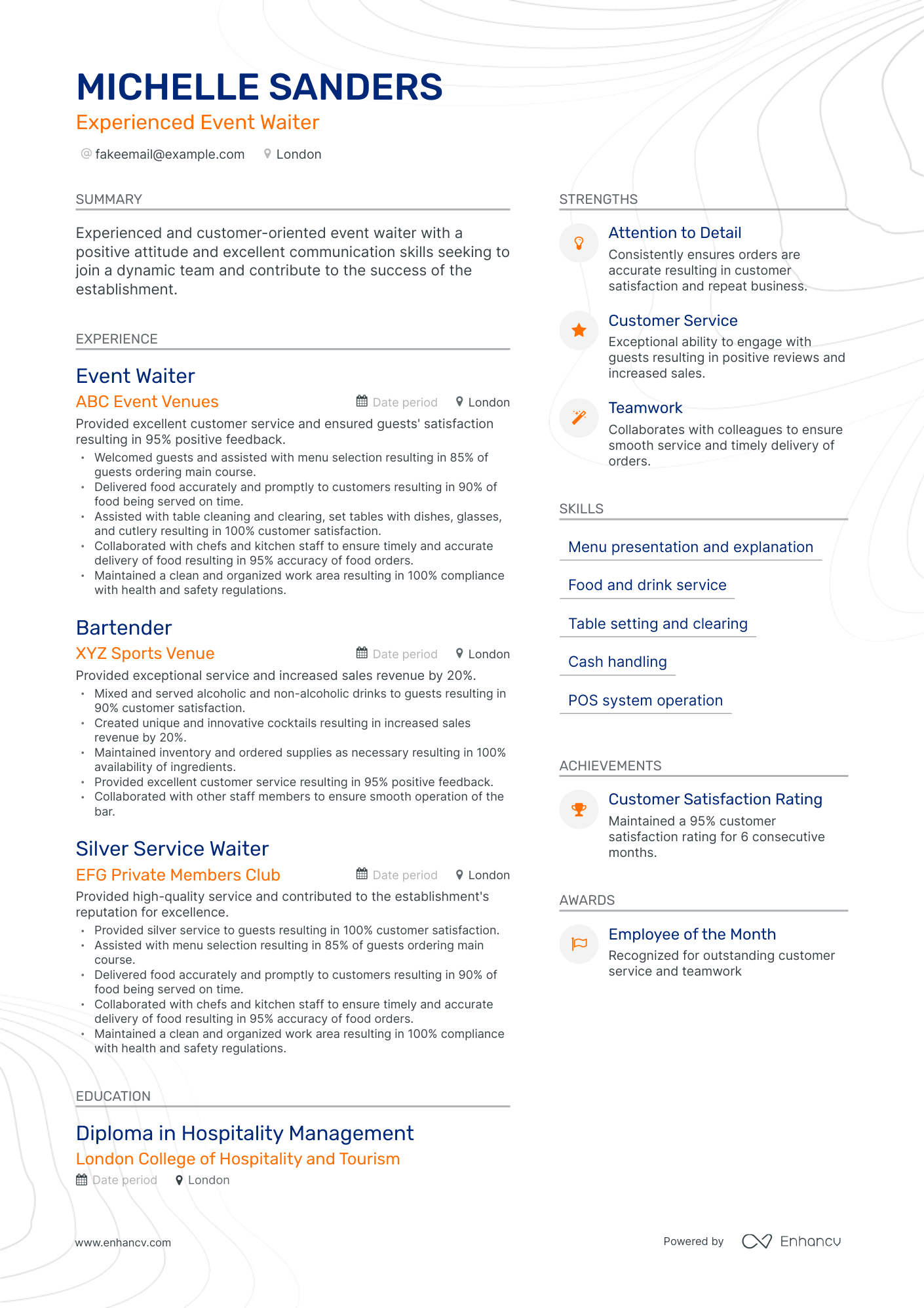 10 Waitress Resume Examples & Guide for 2024