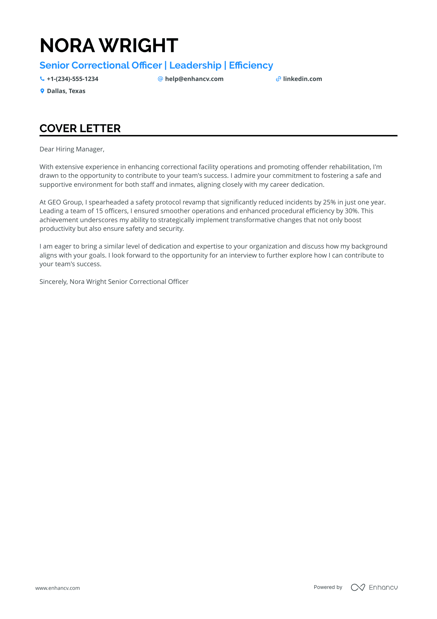 How to Write a Correctional Officer Cover Letter (Free Examples) | Enhancv