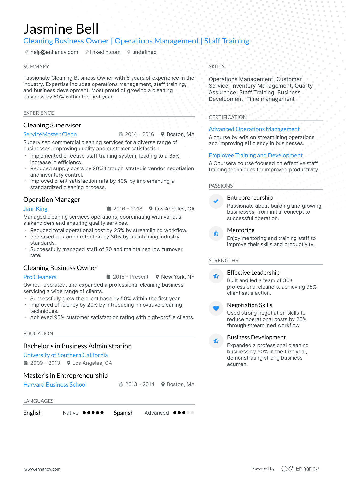 10 Cleaning Business Owner Resume Examples & Guide for 2026