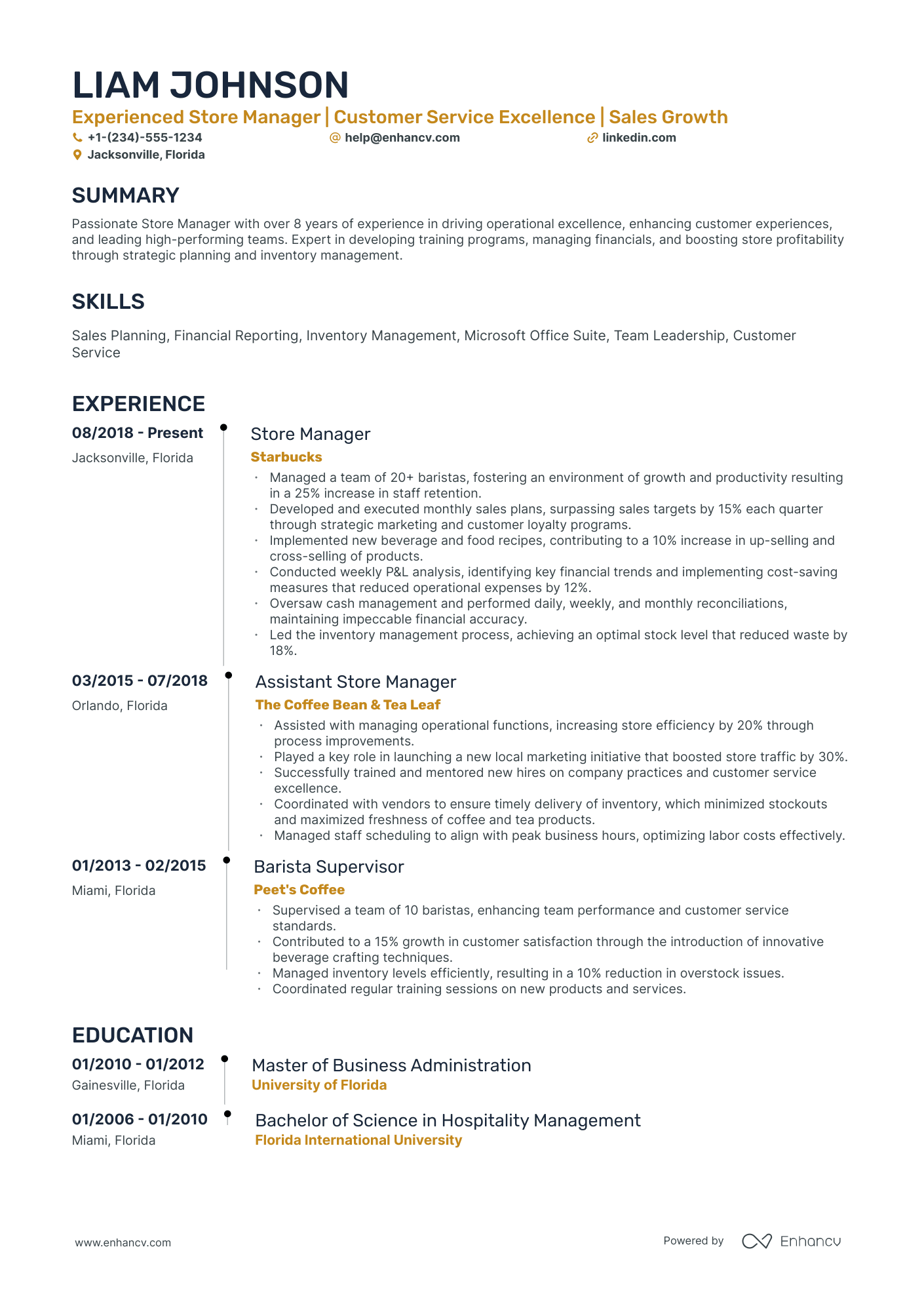 10 Starbucks Store Manager Resume Examples & Guide for 2026