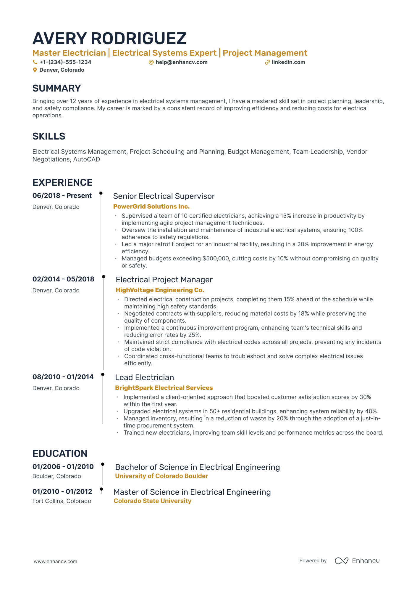 10 Electrical Manager Resume Examples & Guide for 2026
