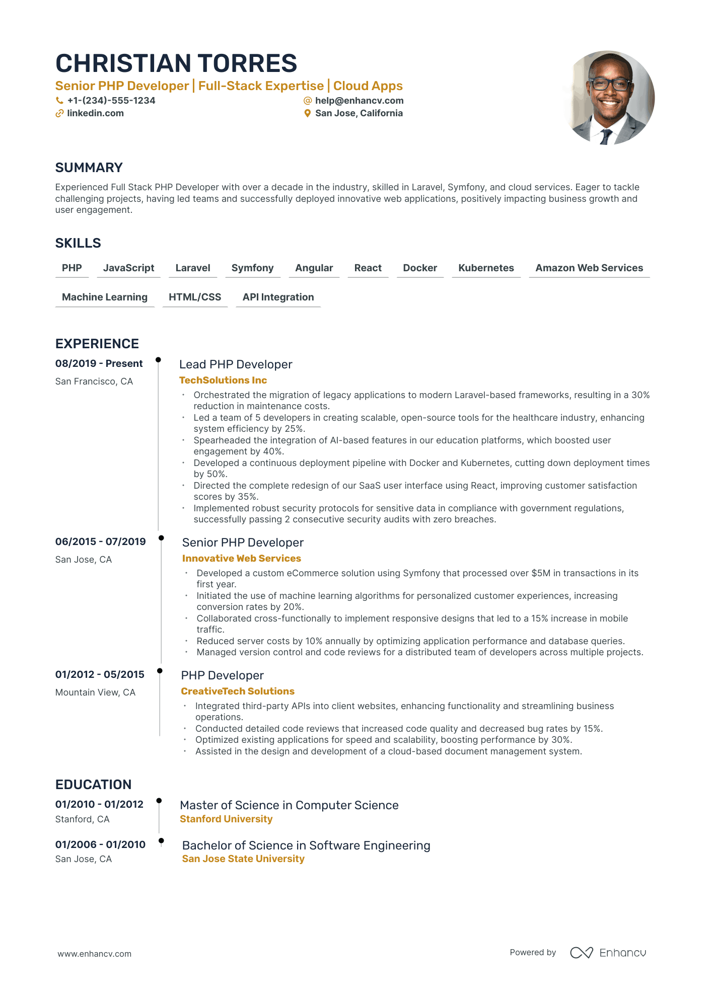 5 Senior PHP Developer Resume Examples & Guide for 2024