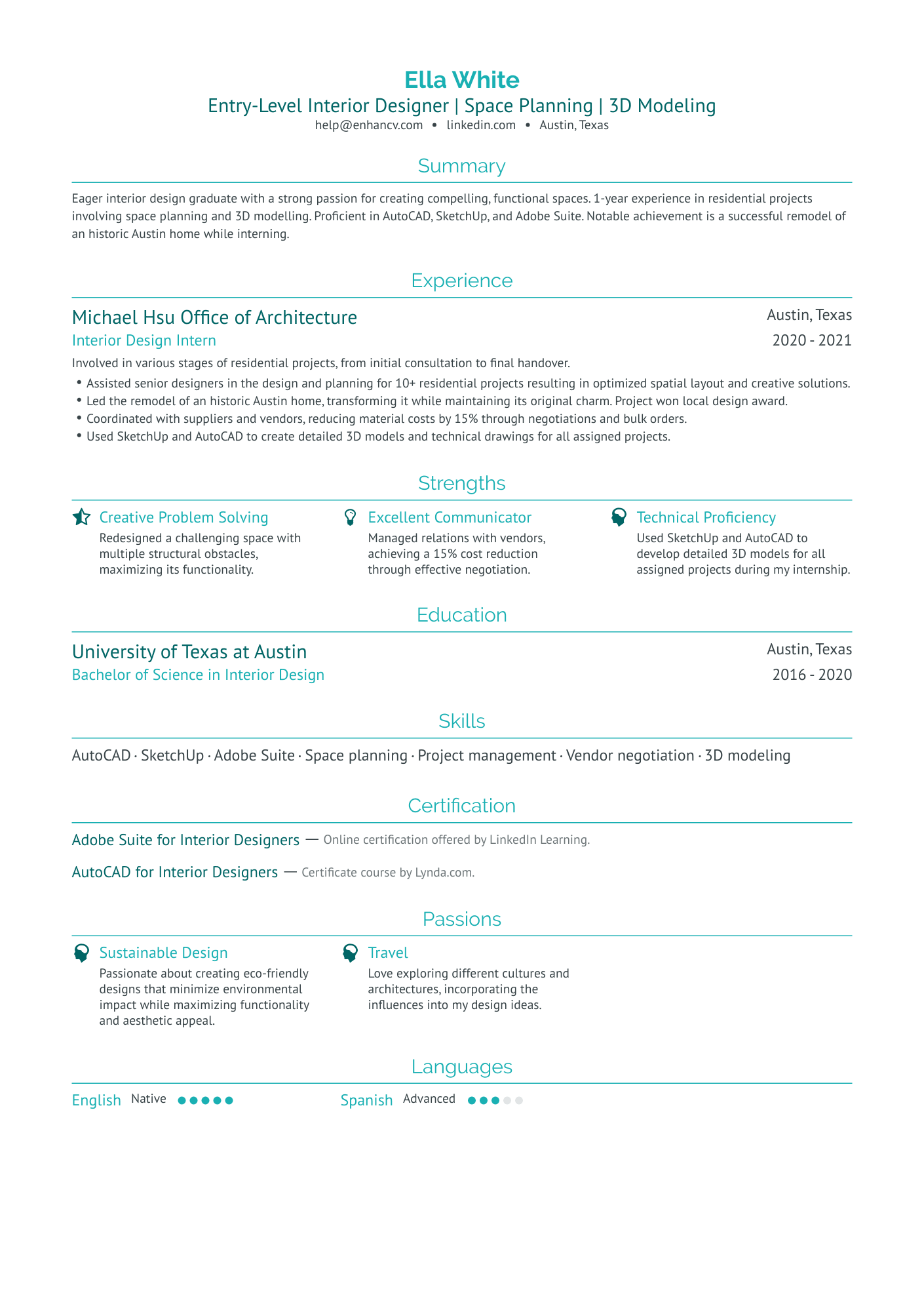 7 Interior Designer Resume Examples & Guide for 2024