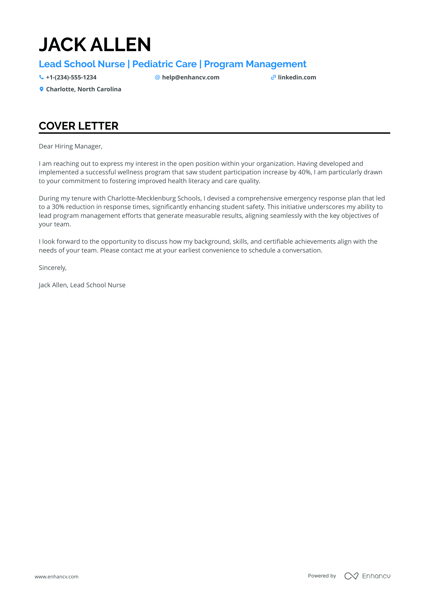 5 Professional School Nurse Cover Letter Examples and Template for 2025 ...