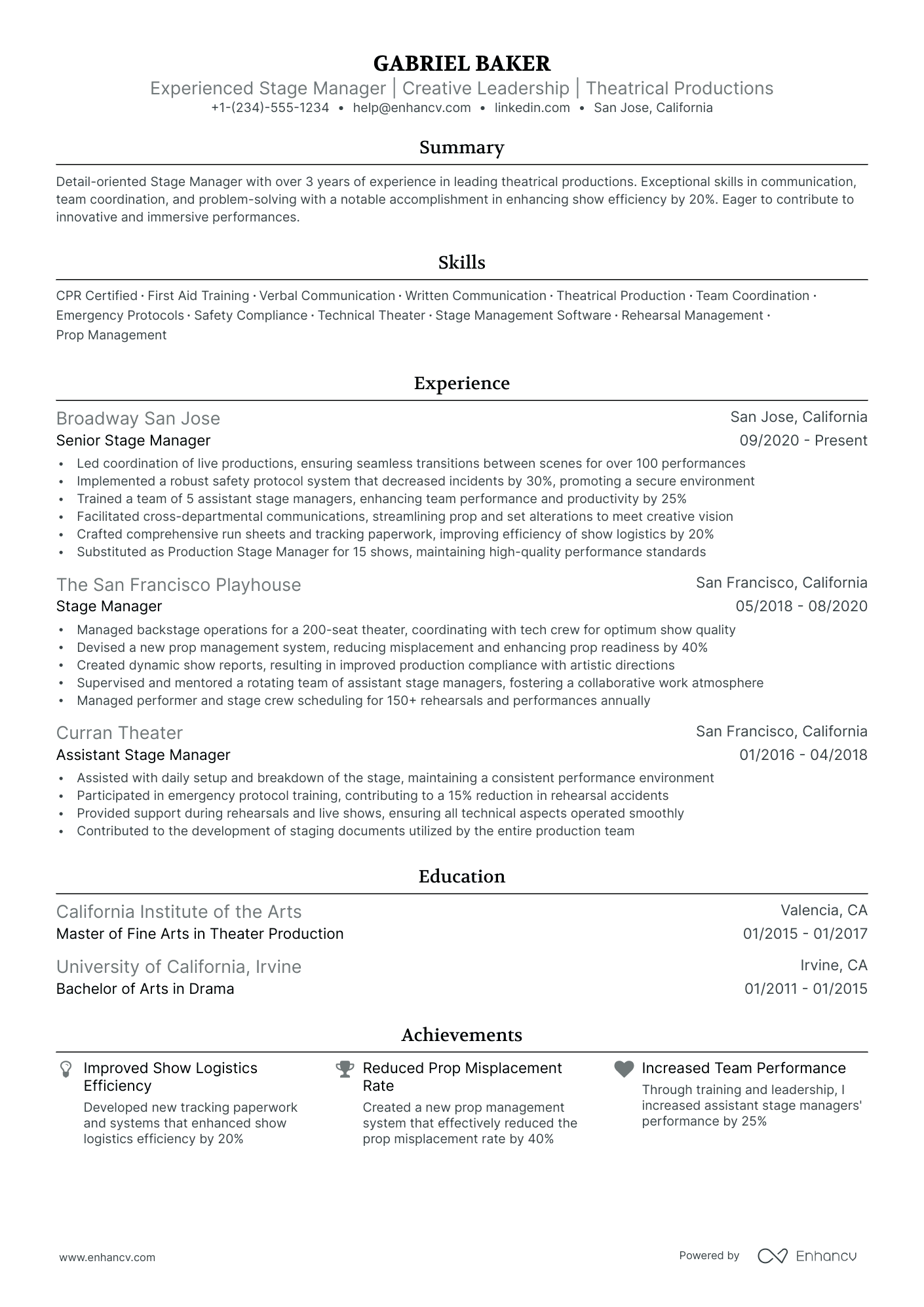 5 Stage Manager Resume Examples & Guide for 2024