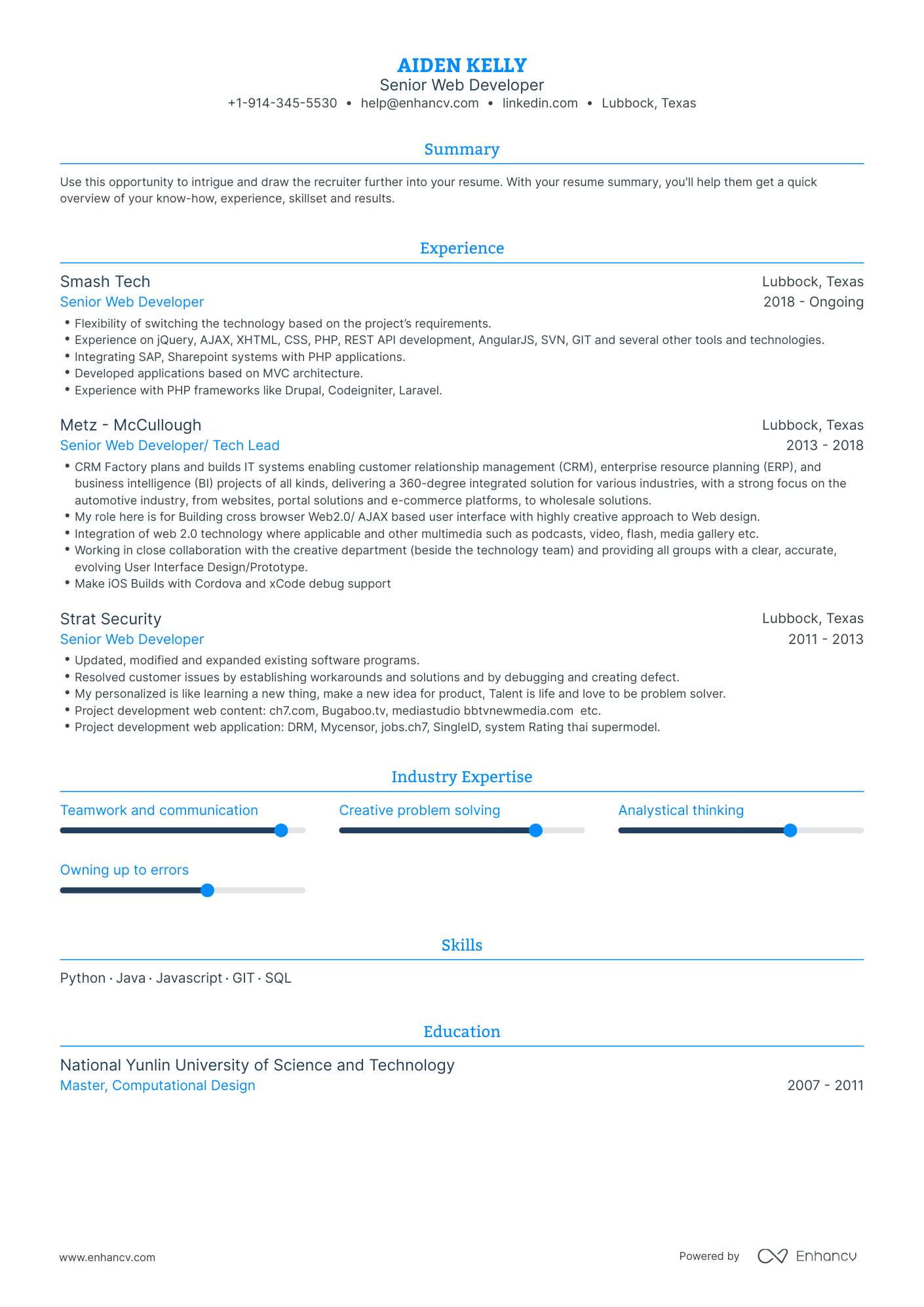 Senior Web Developer Resume Examples & Guide for 2023 (Layout, Skills ...