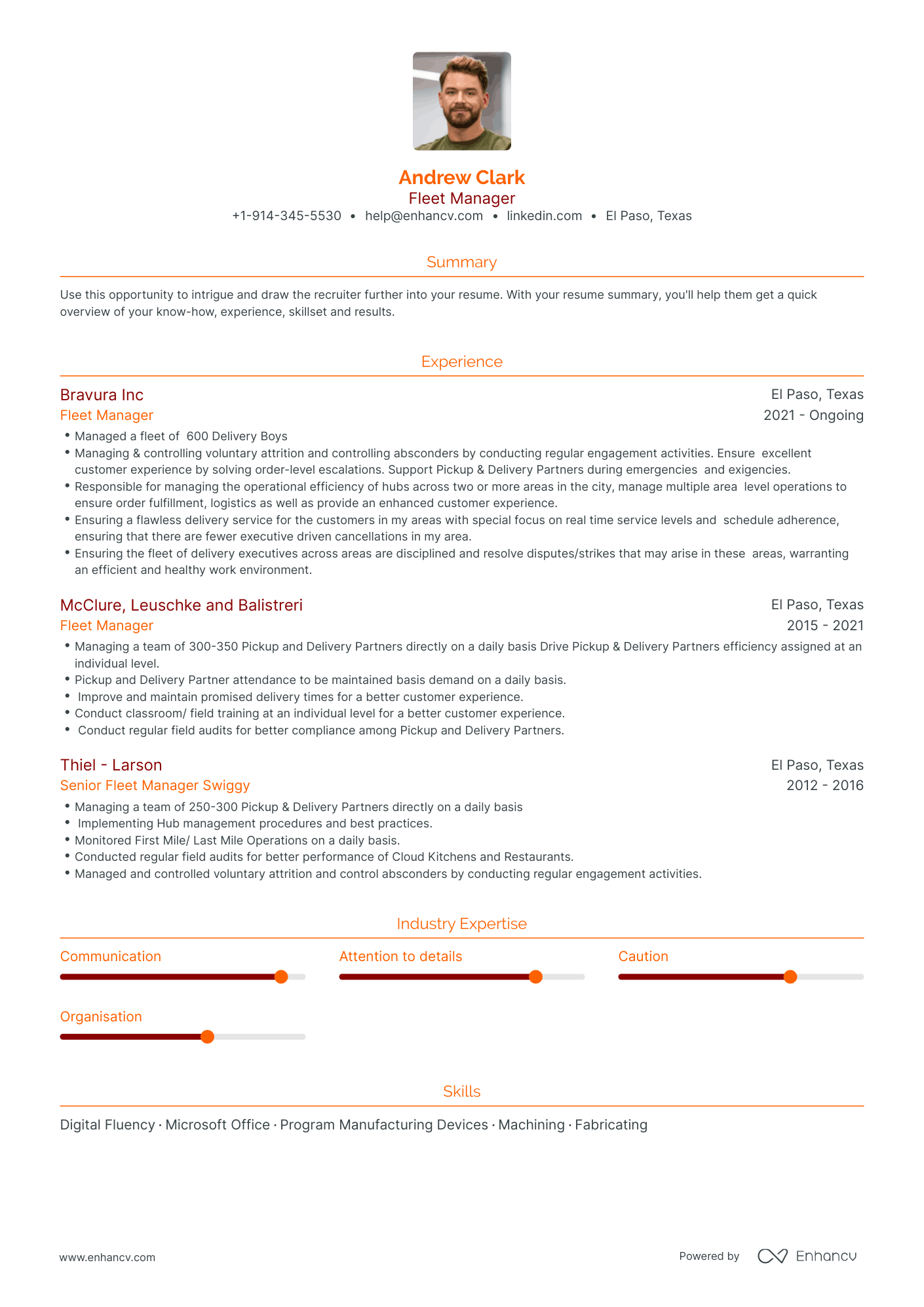 Fleet Manager Resume Examples & Guide for 2023 (Layout, Skills ...