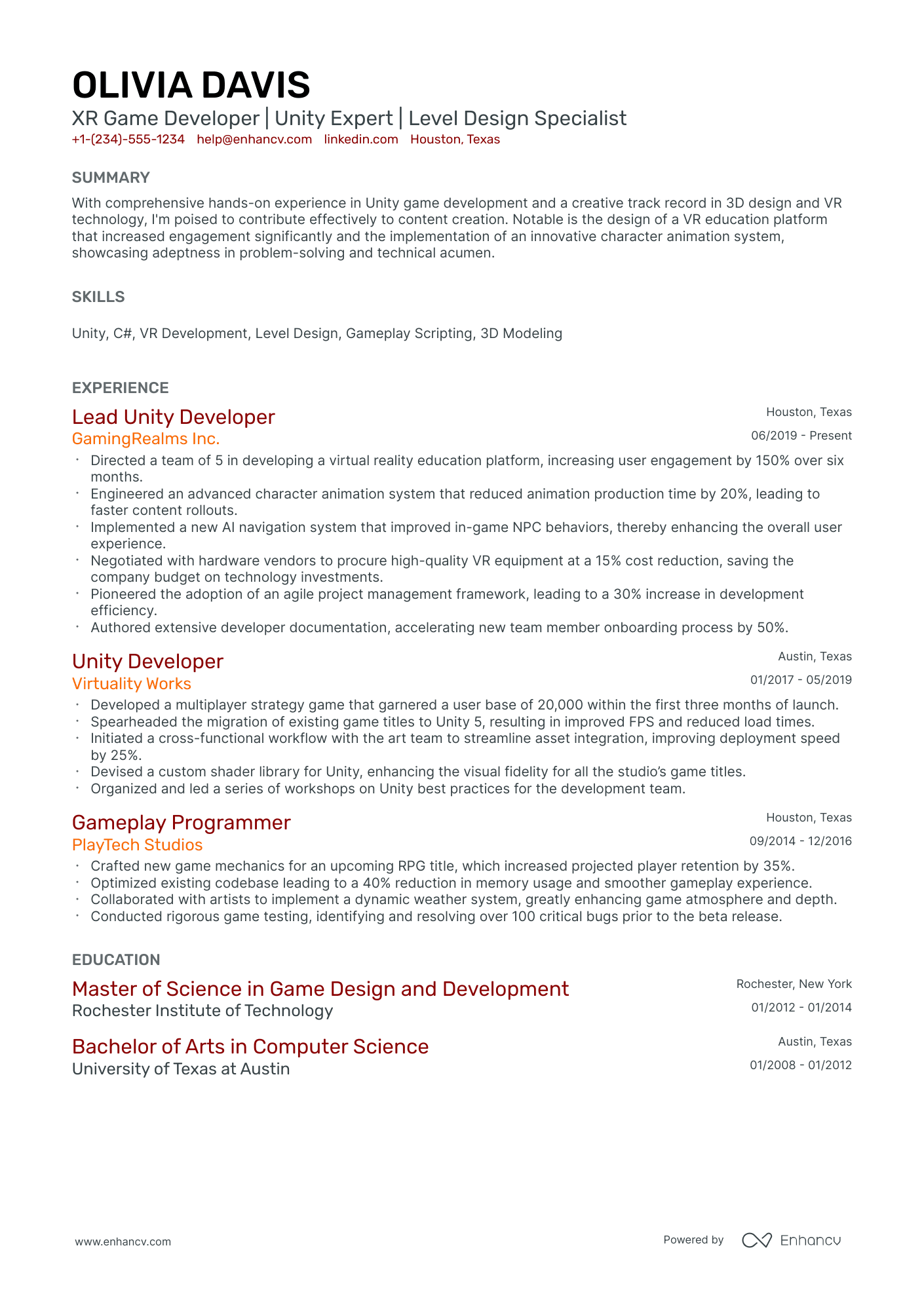 10 Game Developer Resume Examples & Guide for 2025