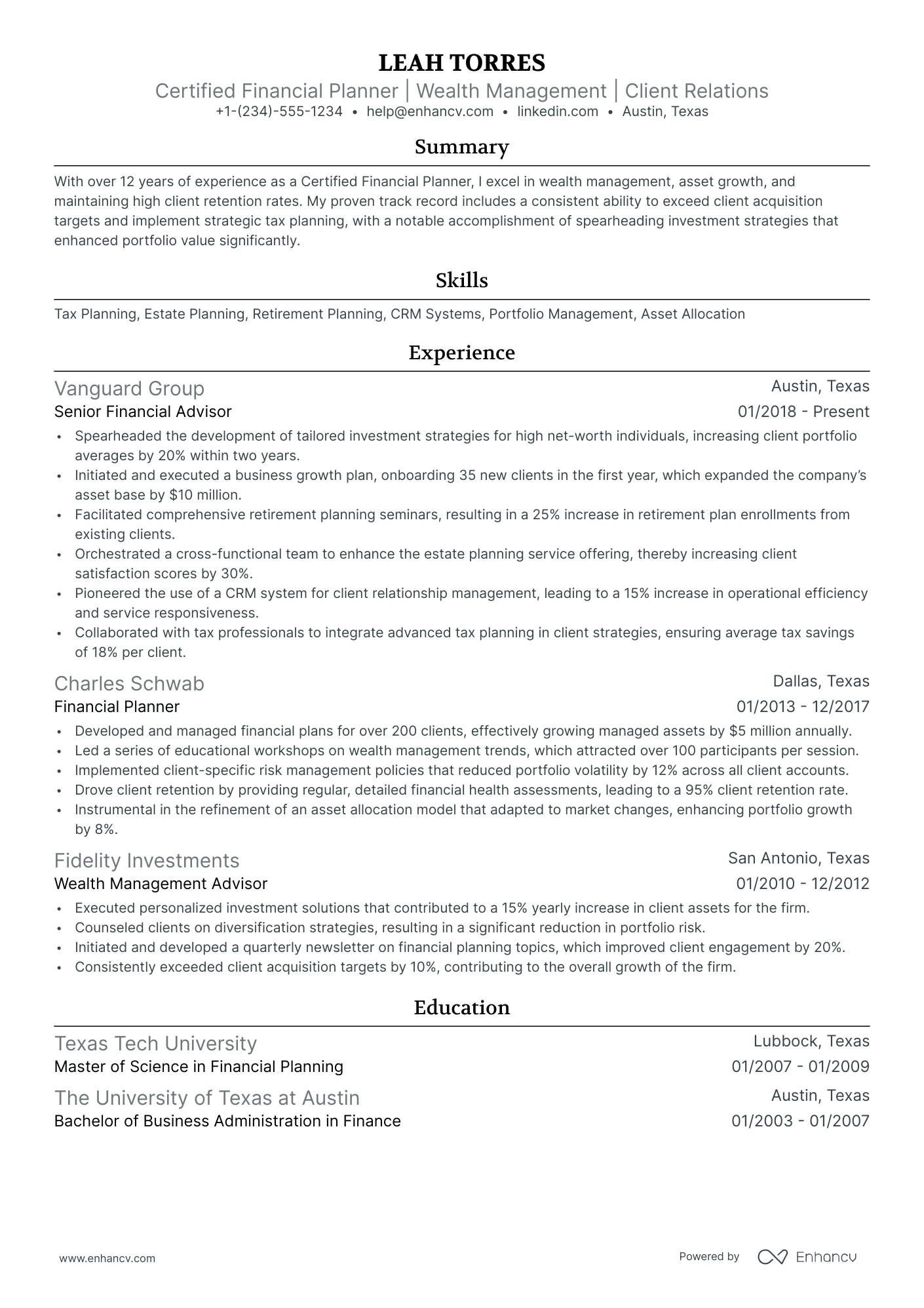 10 Certified Financial Planner Resume Examples & Guide for 2026