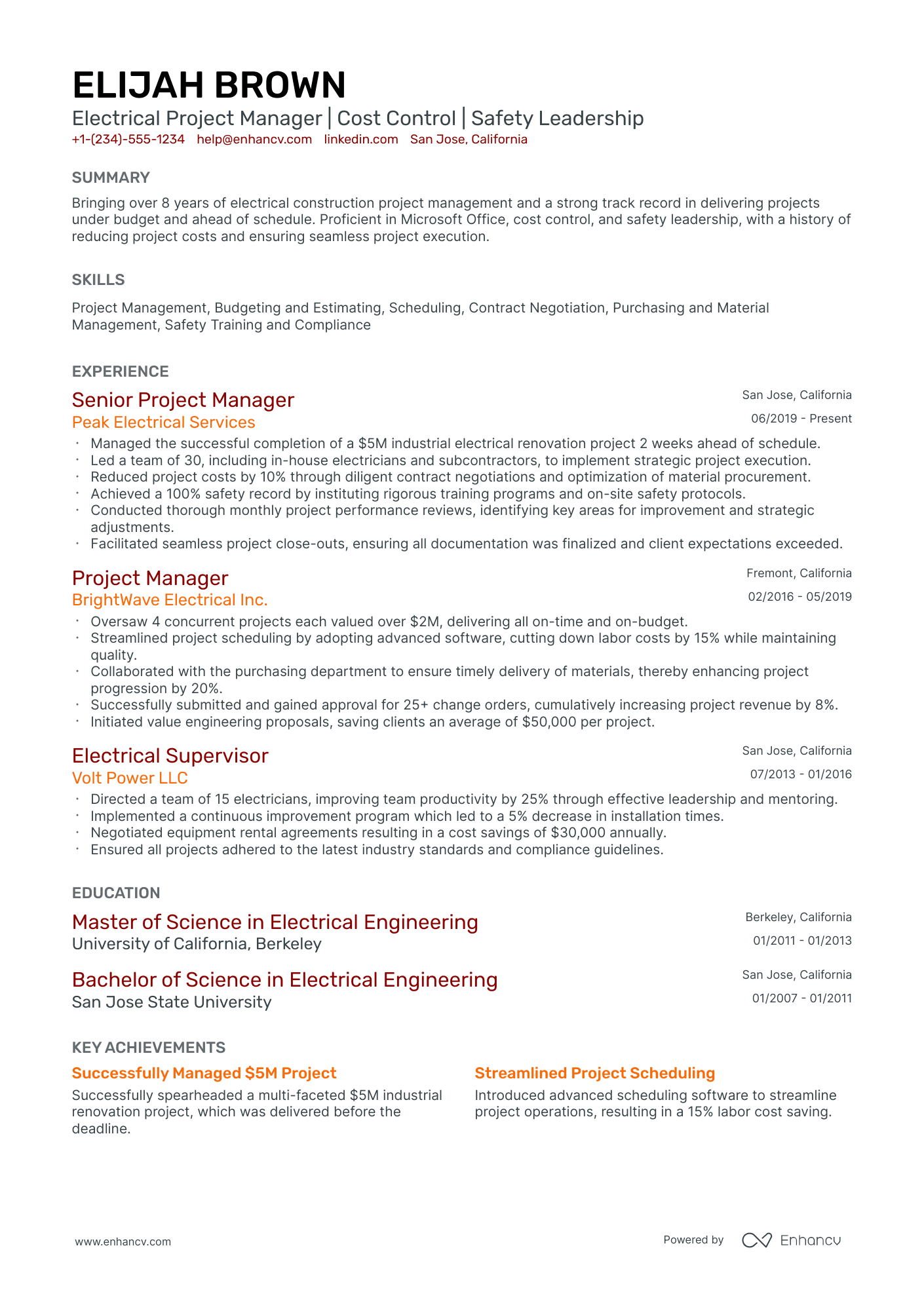 10 Electrical Project Manager Resume Examples & Guide for 2026