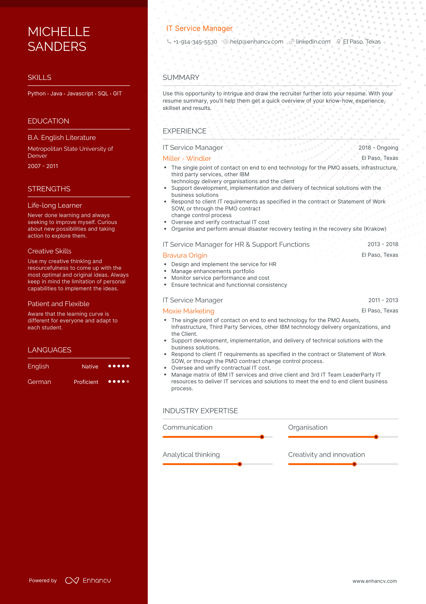 5 IT Service Manager Resume Examples & Guide for 2024