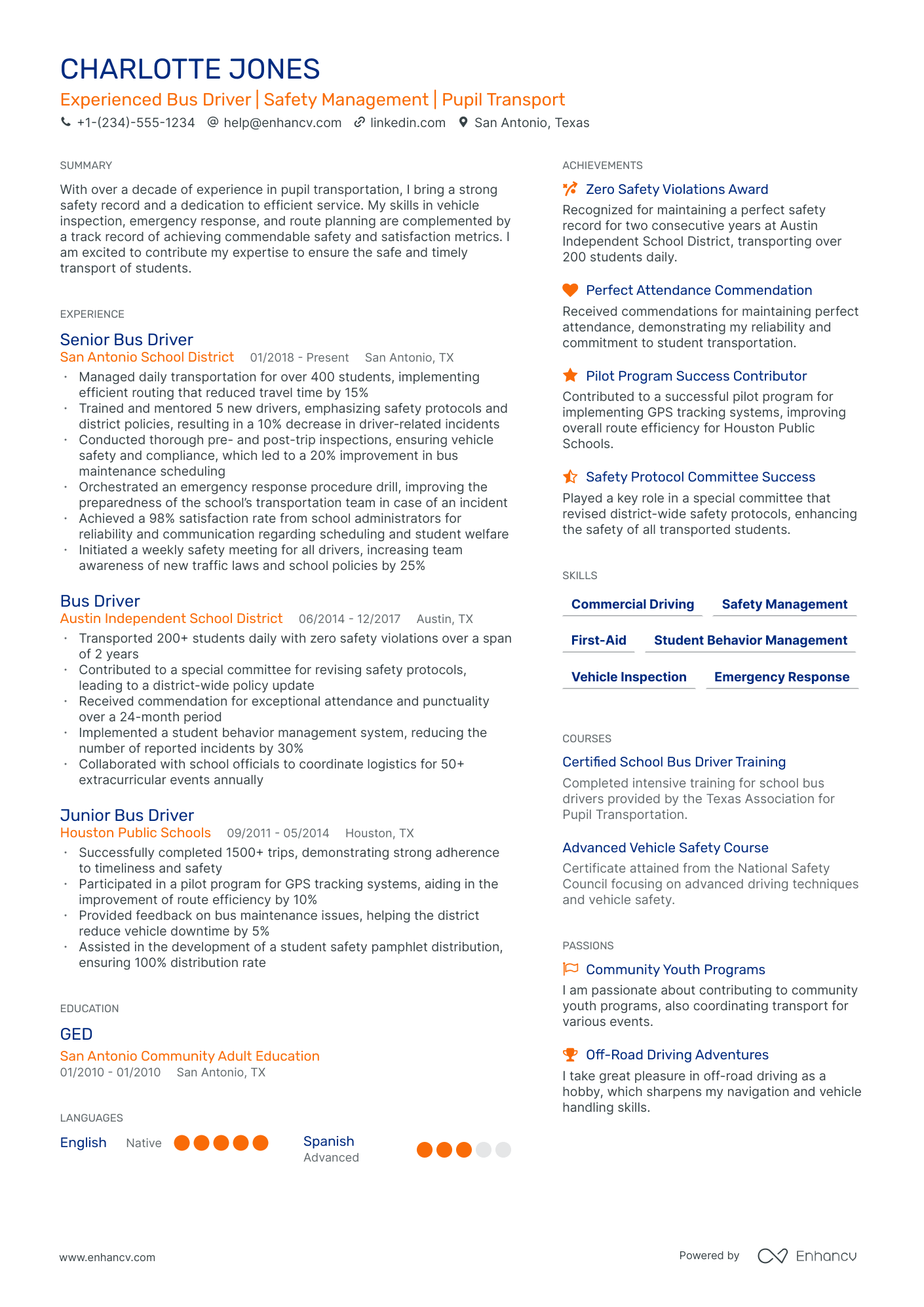 5 Bus Driver Resume Examples & Guide for 2025