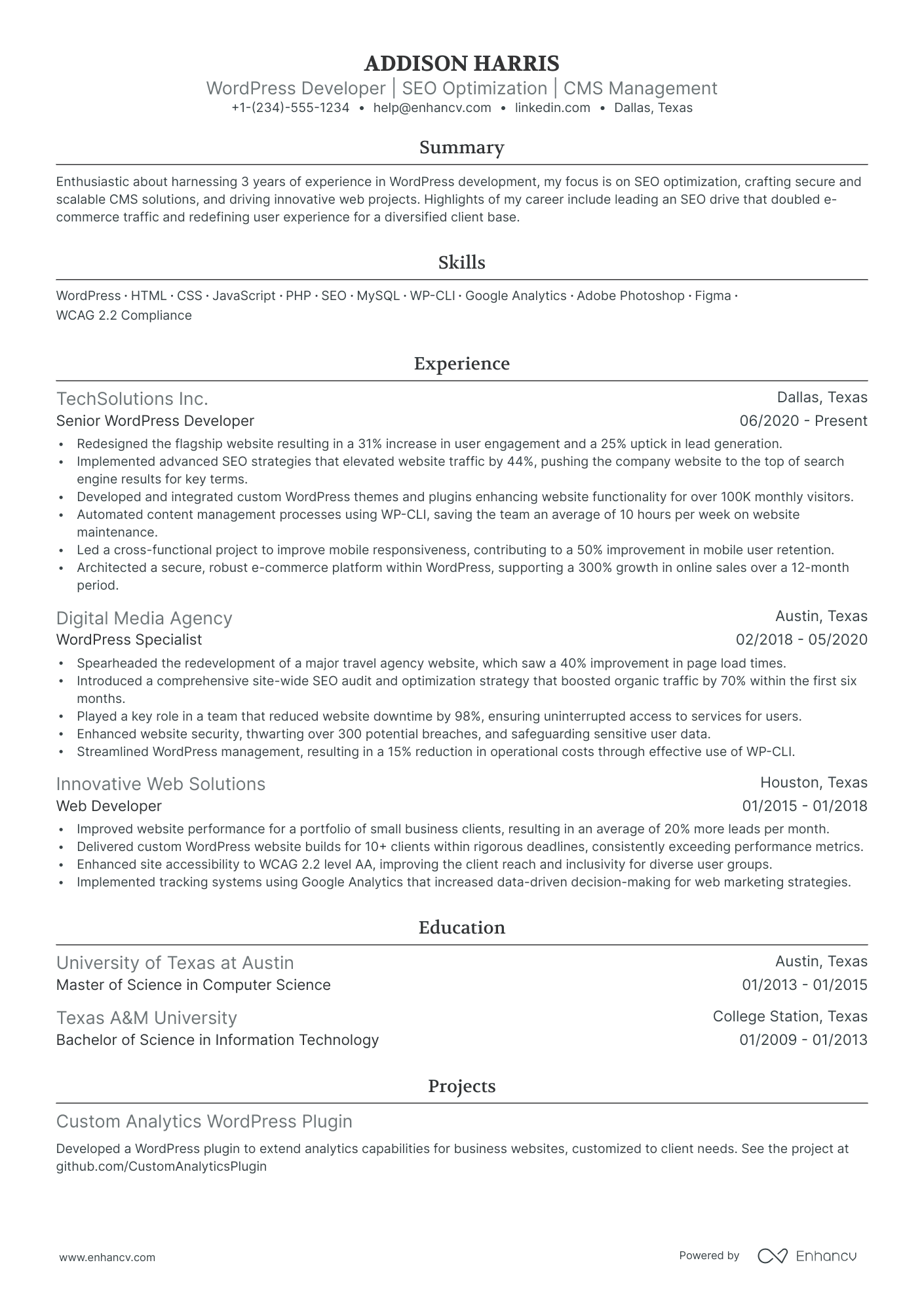 5 Wordpress Developer Resume Examples & Guide for 2024