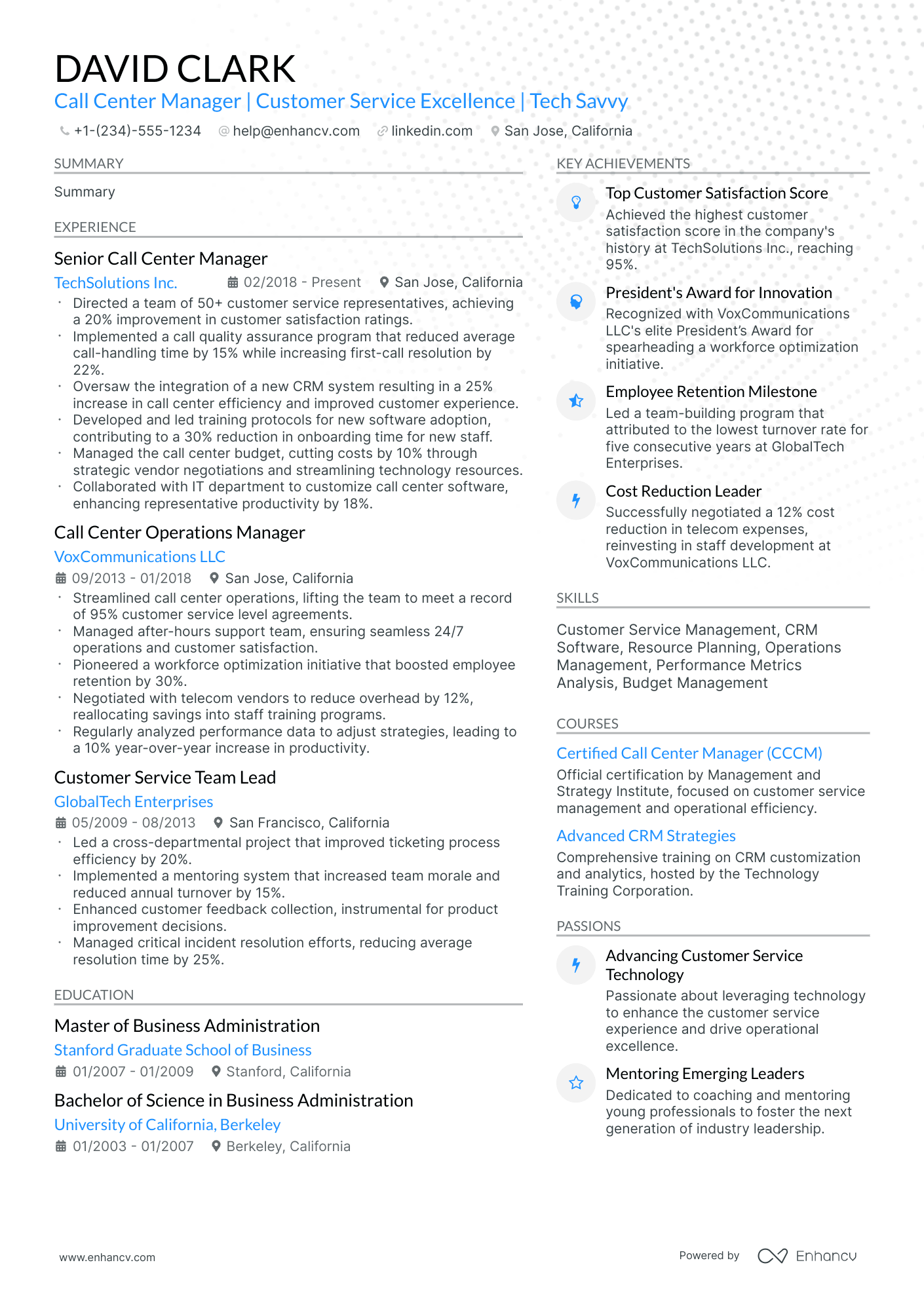 10 Call Center Manager Resume Examples & Guide for 2026