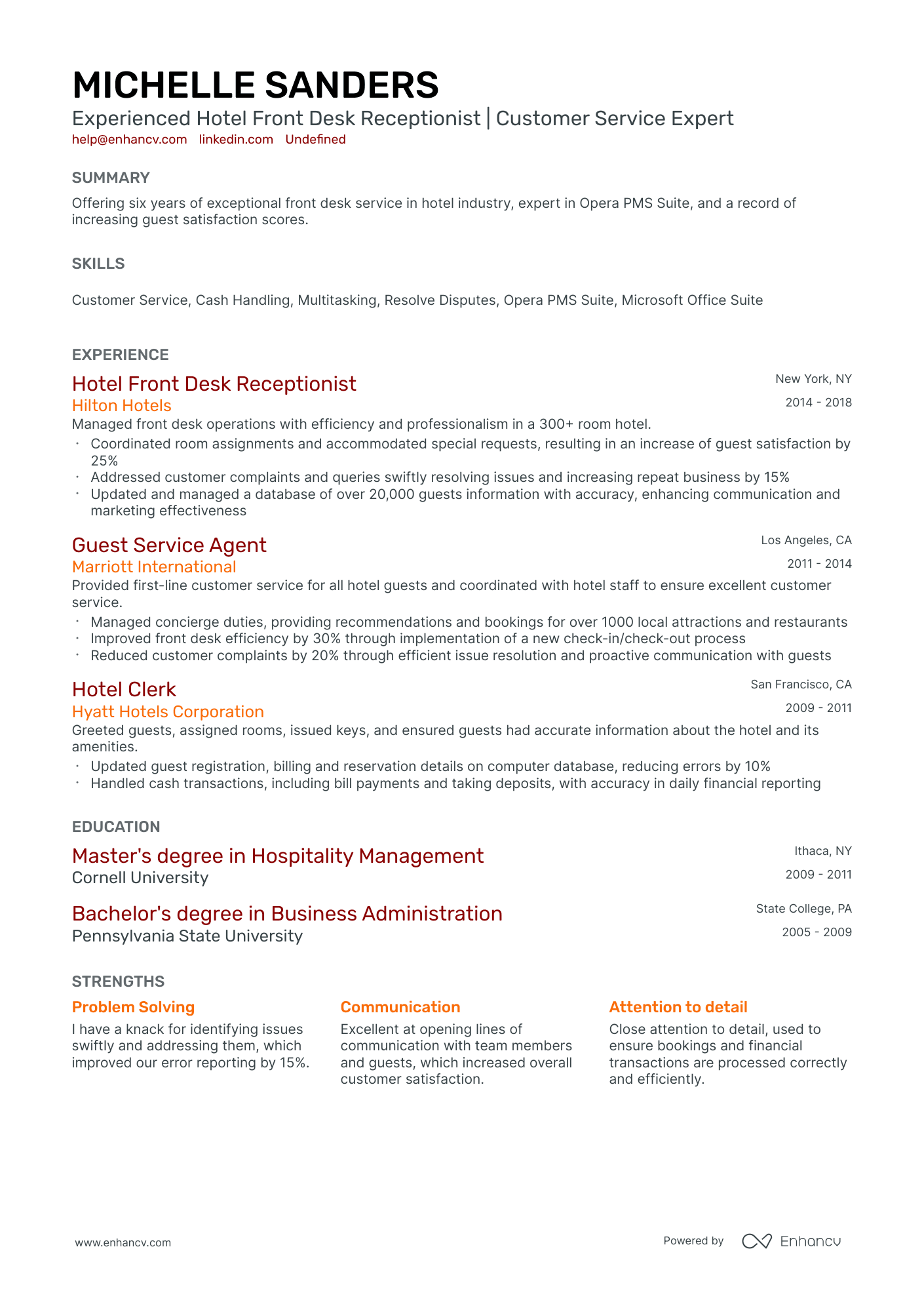 10 Hotel Front Desk Receptionist Resume Examples & Guide For 2025