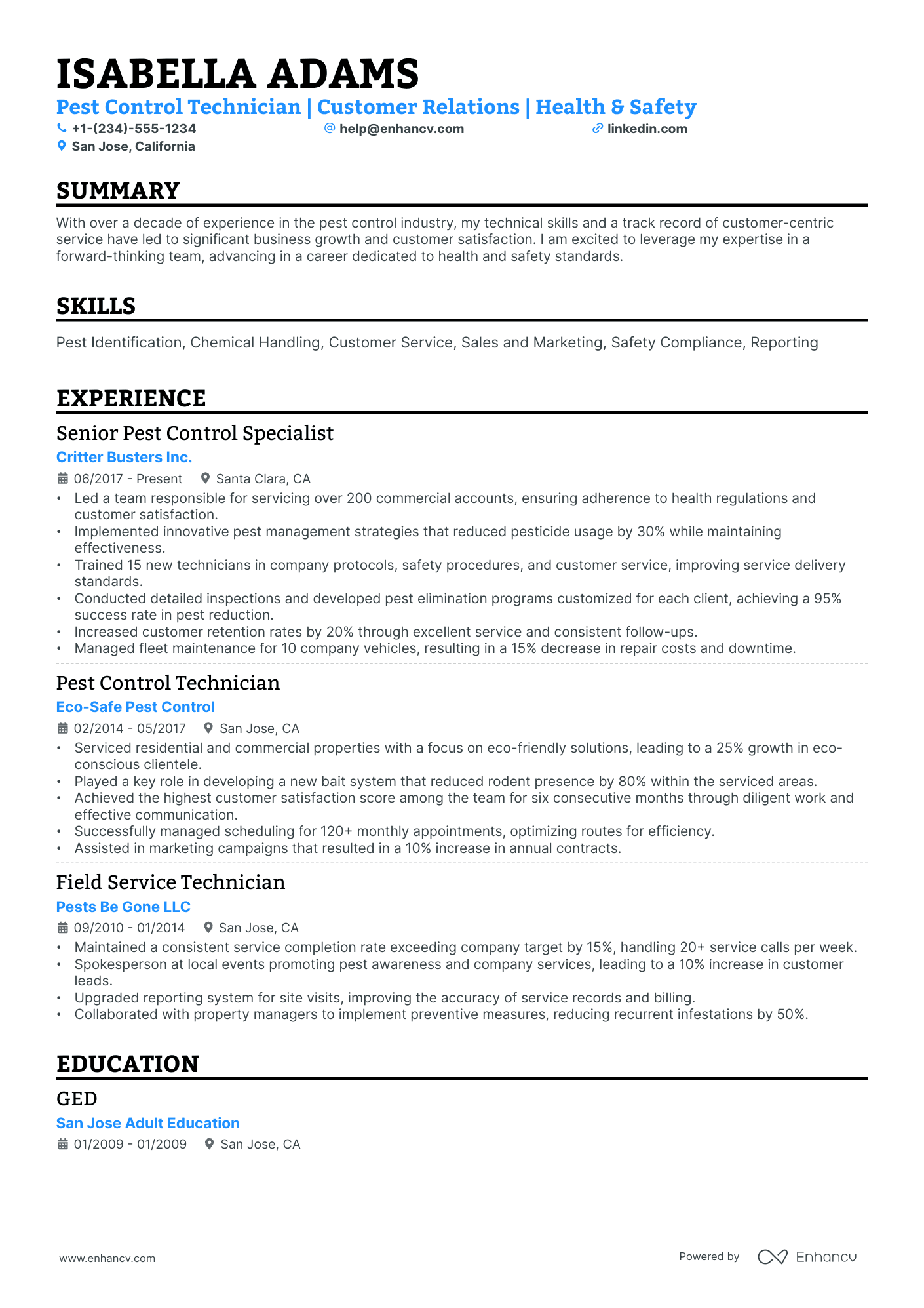 10 Pest Control Resume Examples & Guide for 2026