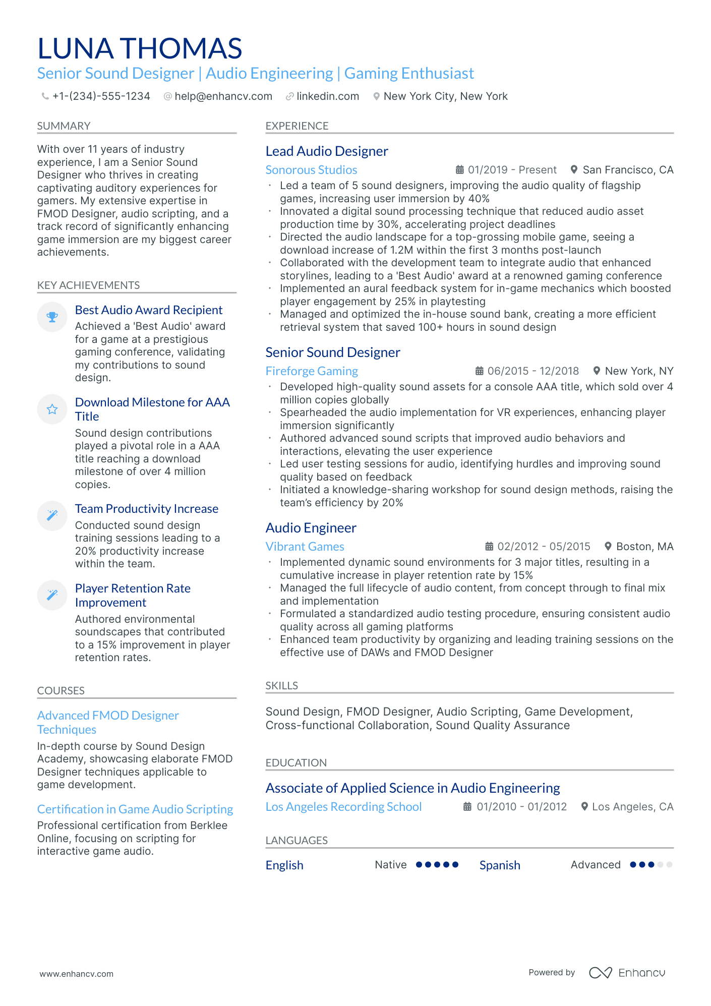 10 Sound Designer Resume Examples & Guide for 2026