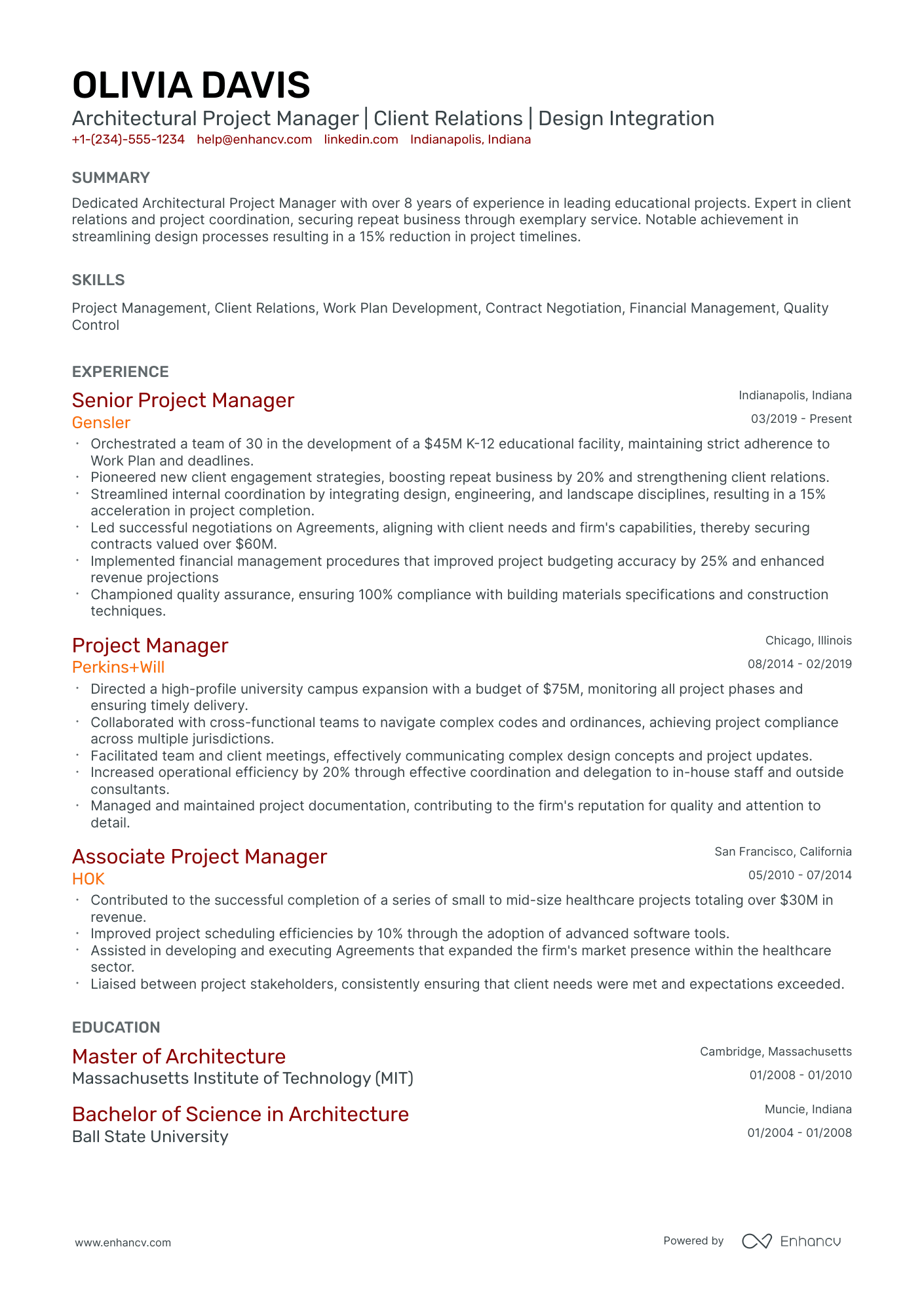 10 Architectural Project Manager Resume Examples & Guide for 2026