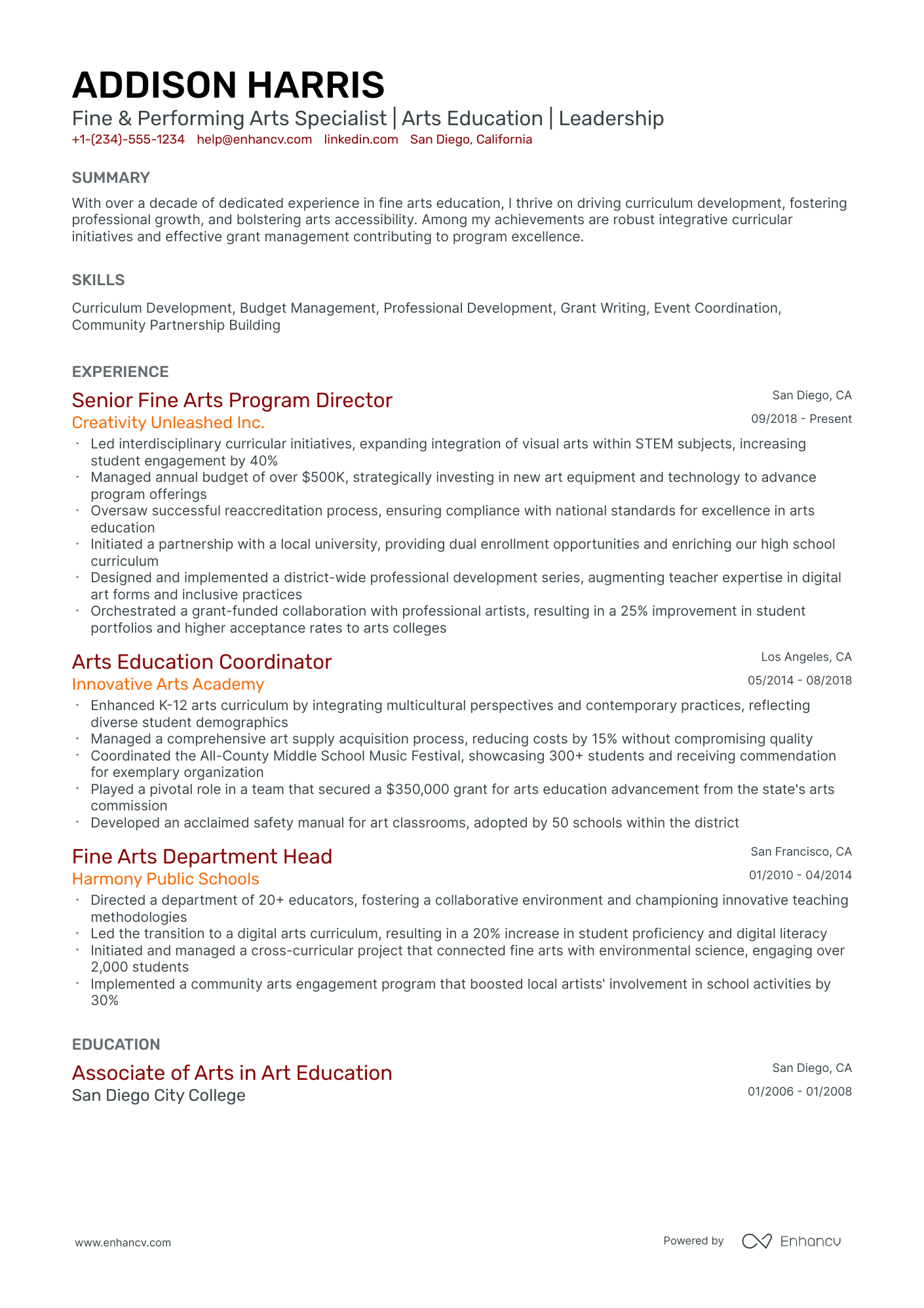 10 Performing Arts Resume Examples & Guide for 2026