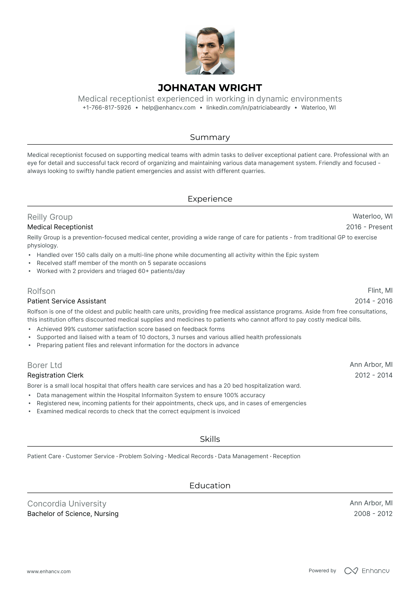 5 Medical receptionist Resume Examples & Guide for 2024