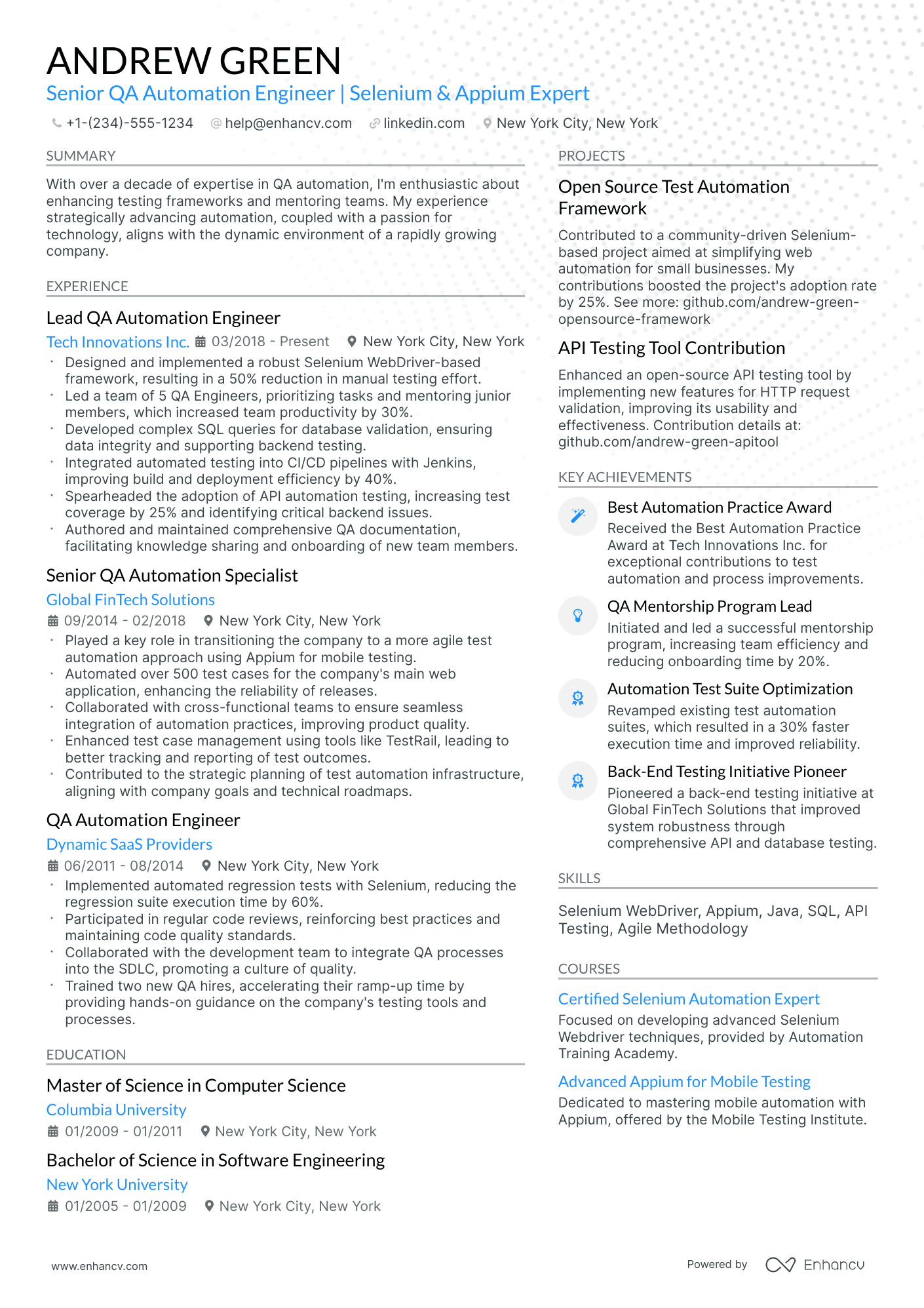 10 QA Automation Resume Examples With 10/10 Score In 2025