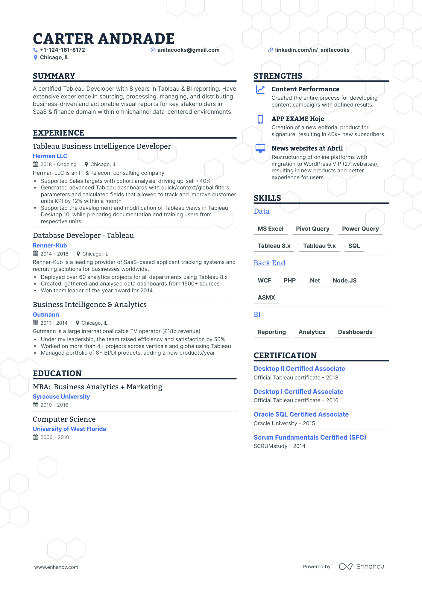 5 Tableau Developer Resume Examples & Guide for 2023