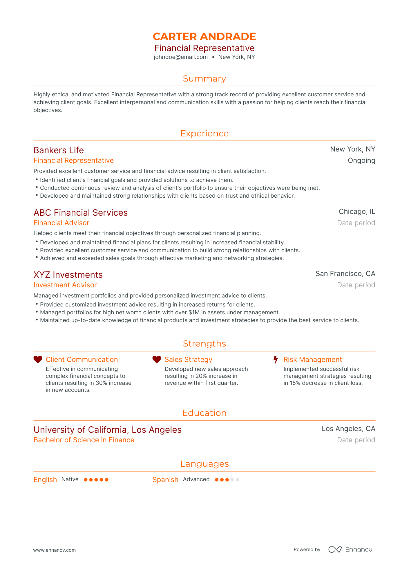5 Financial Representative Resume Examples & Guide for 2024