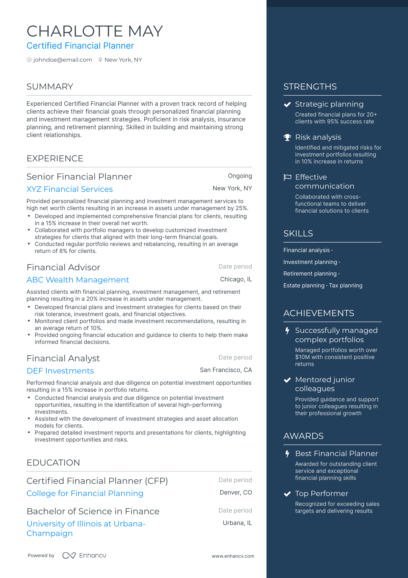 5 Certified Financial Planner Resume Examples & Guide for 2023