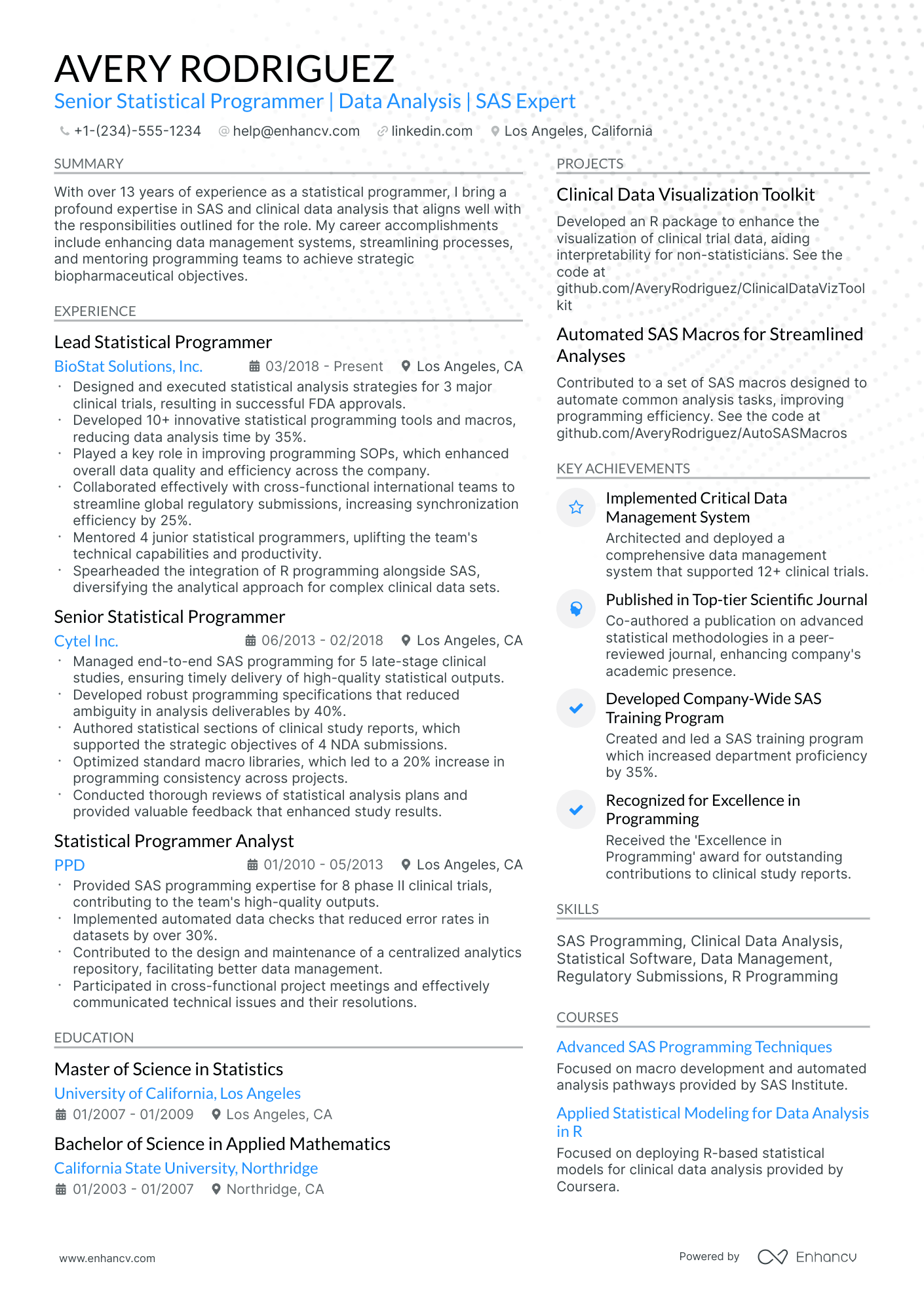 10 Statistical Programmer Resume Examples & Guide for 2026