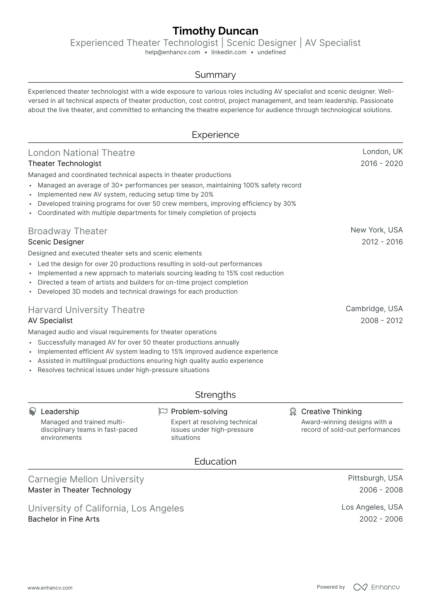 5 Technical Theatre Resume Examples & Guide for 2024