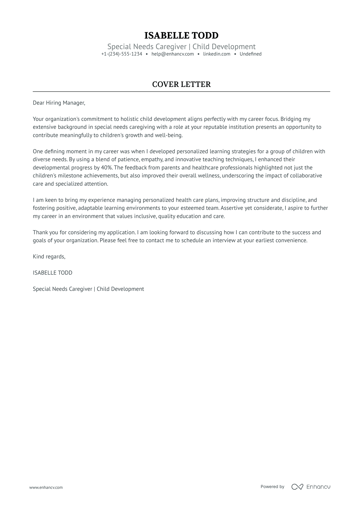 11 Professional Nanny Cover Letter Examples and Template for 2024 | Enhancv