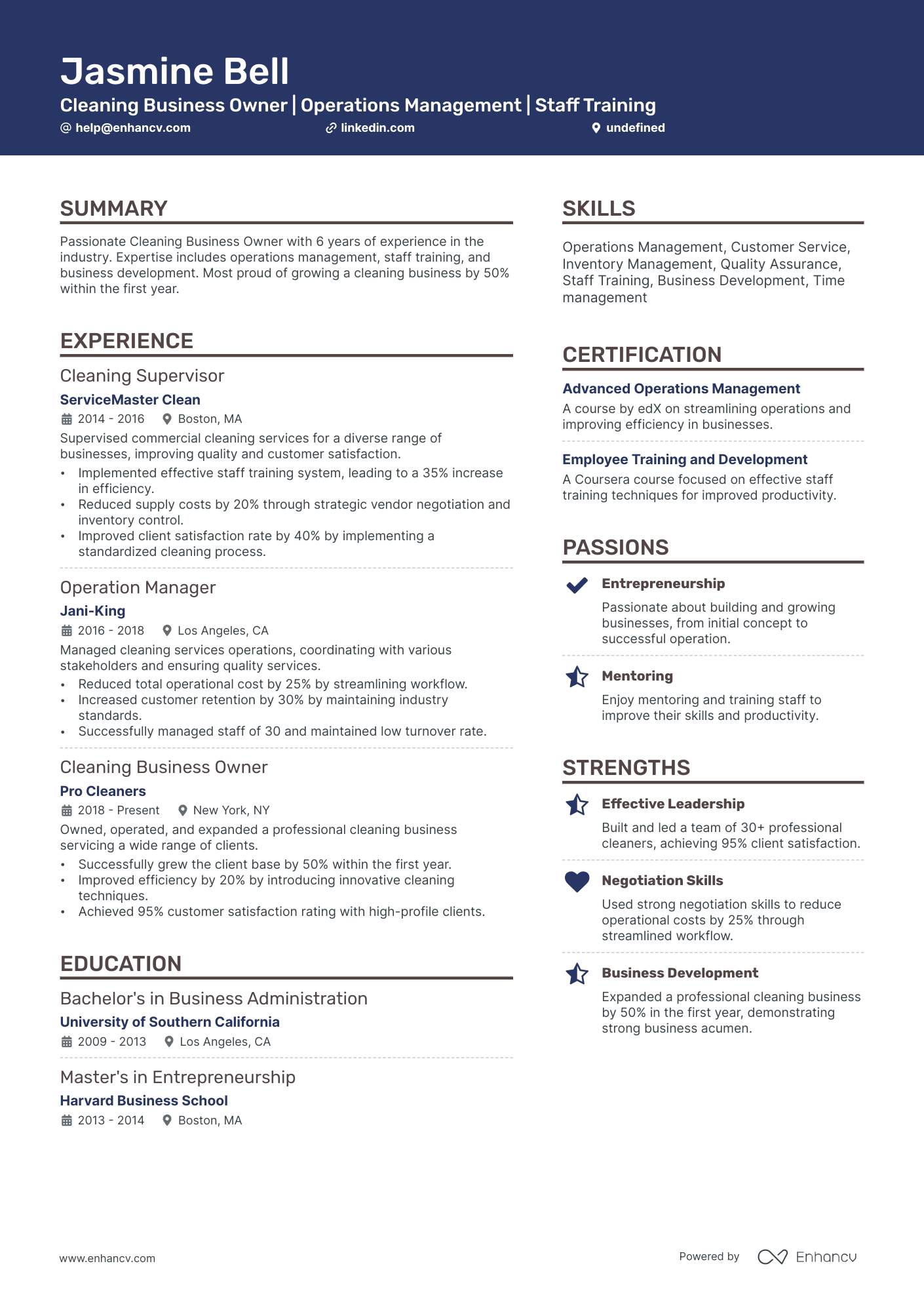10 Cleaning Business Owner Resume Examples & Guide for 2026