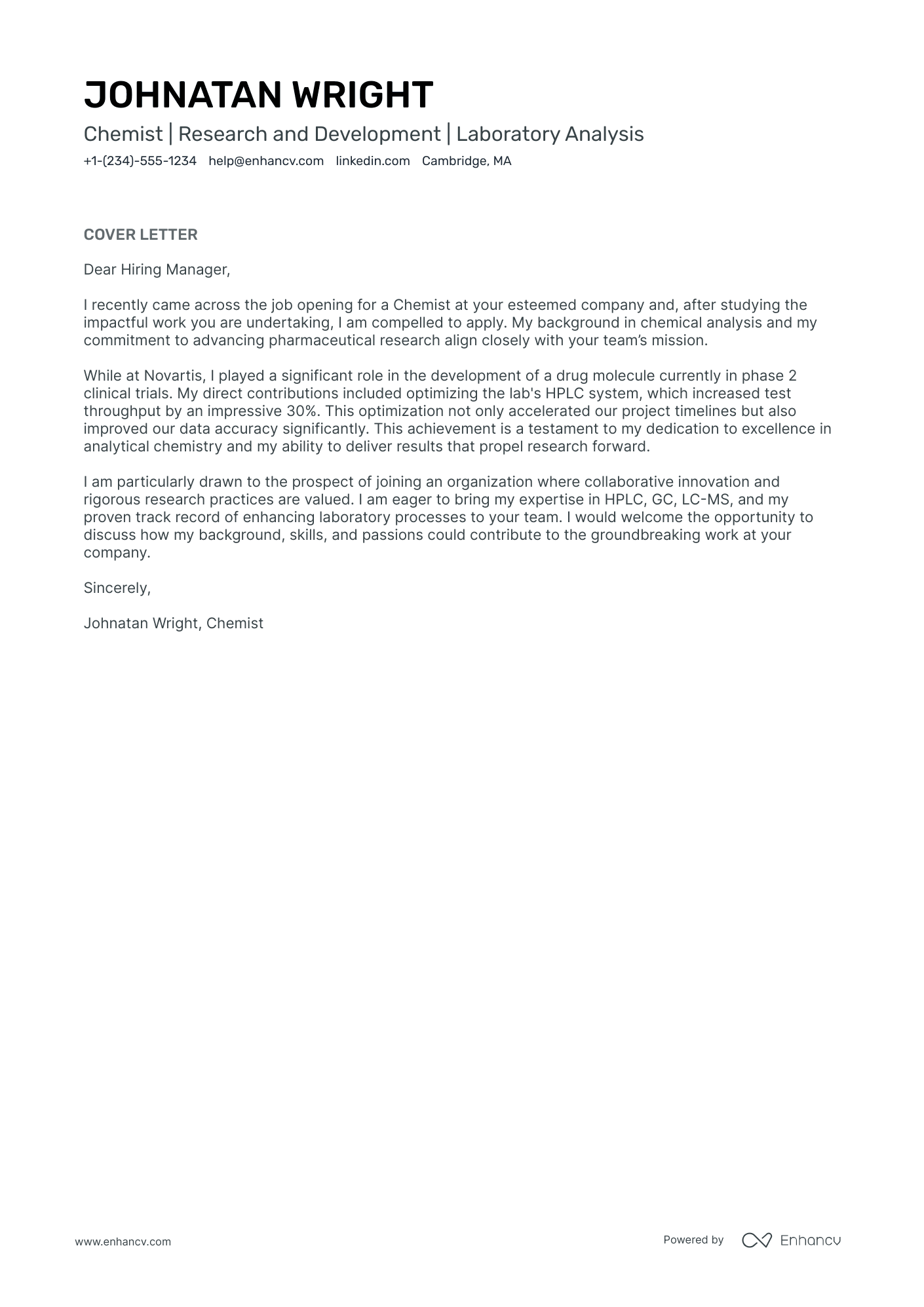 5 Professional Chemist Cover Letter Examples and Template for 2026 ...