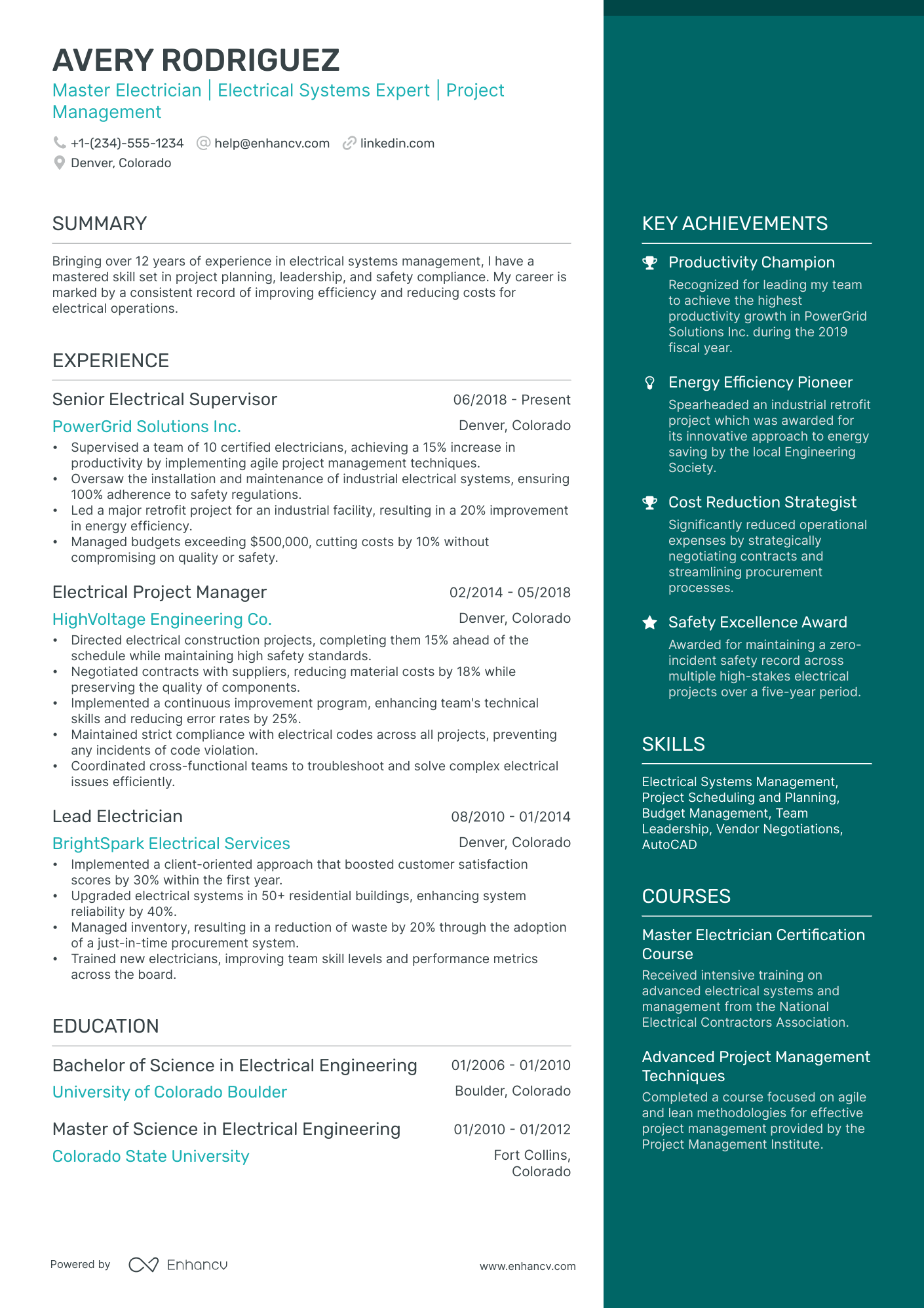10 Electrical Manager Resume Examples & Guide for 2026