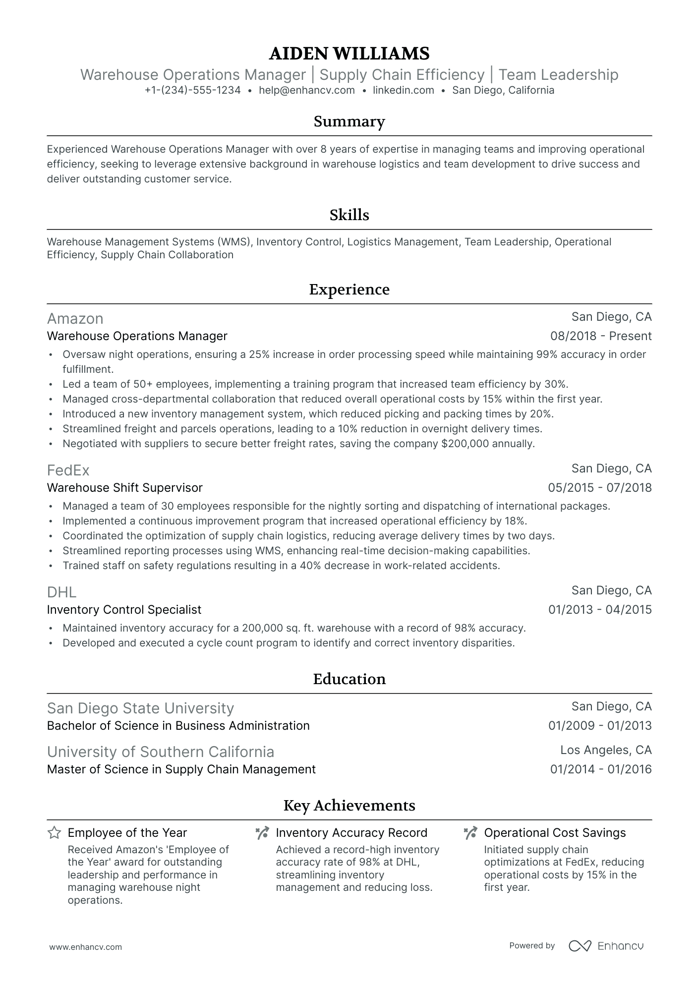 10 Warehouse Manager Resume Examples - March 2026