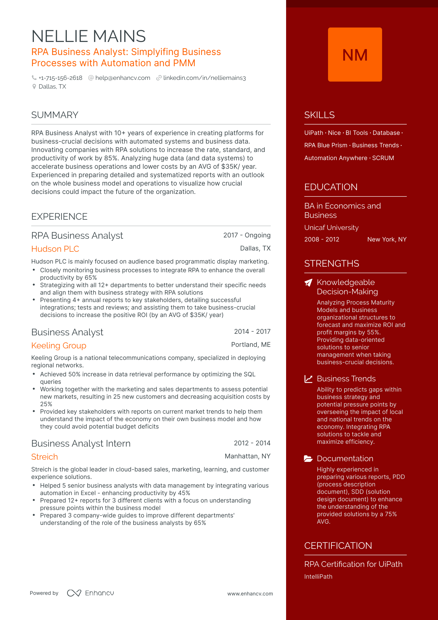 5 Rpa Business Analyst Resume Examples & Guide for 2024