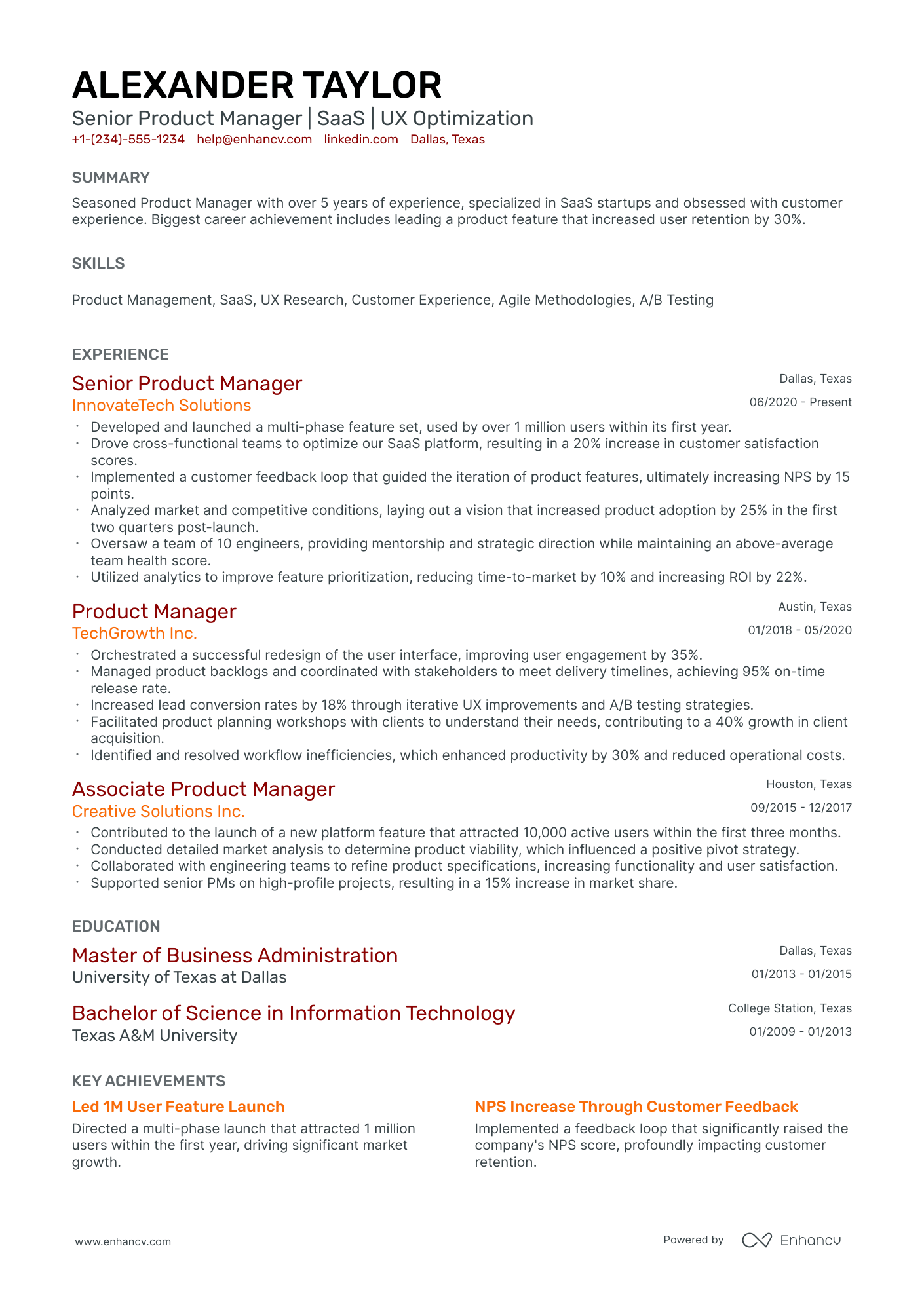 10 SaaS Product Manager Resume Examples & Guide for 2025