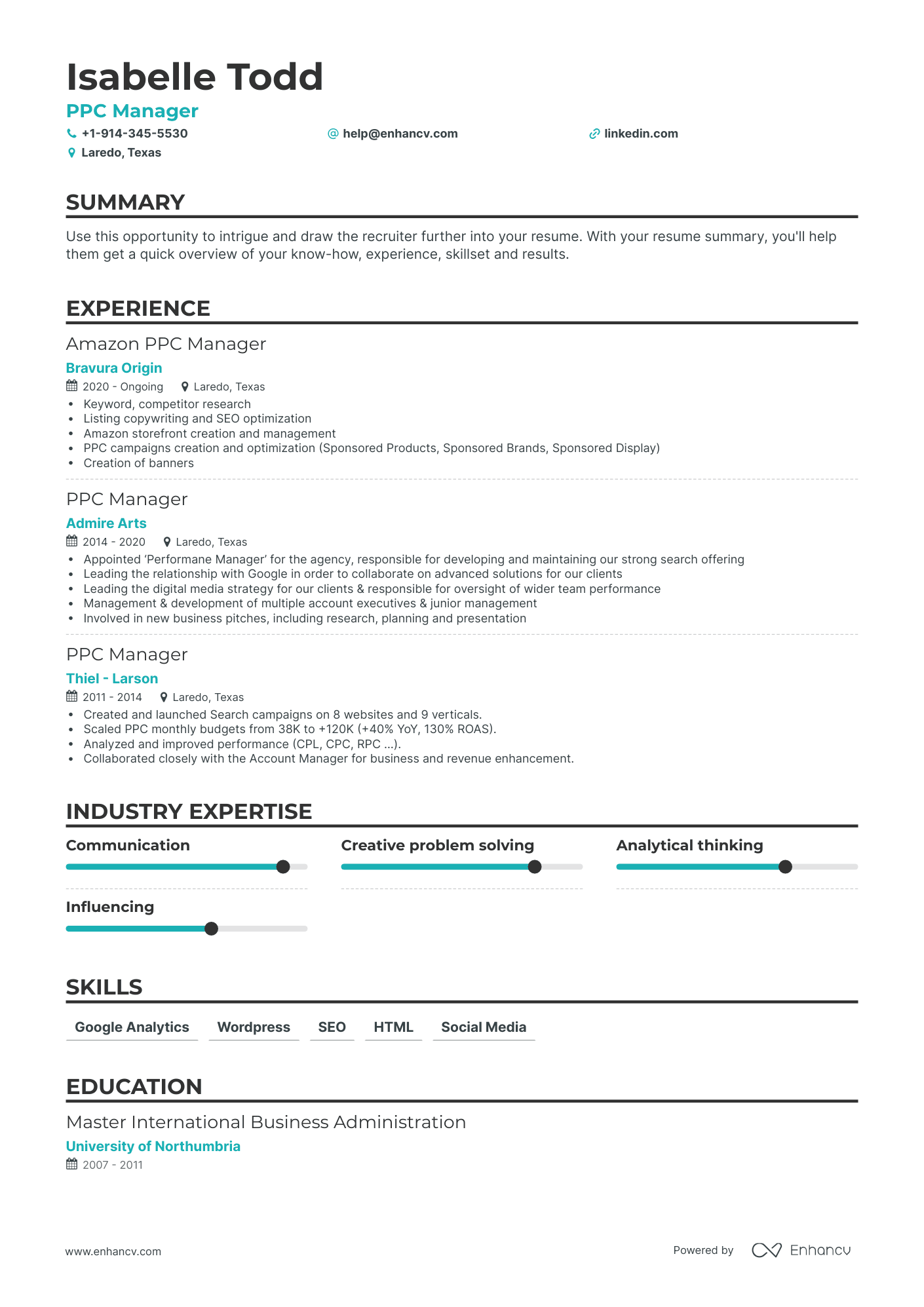 PPC Manager Resume Examples & Guide for 2023 (Layout, Skills, Keywords ...