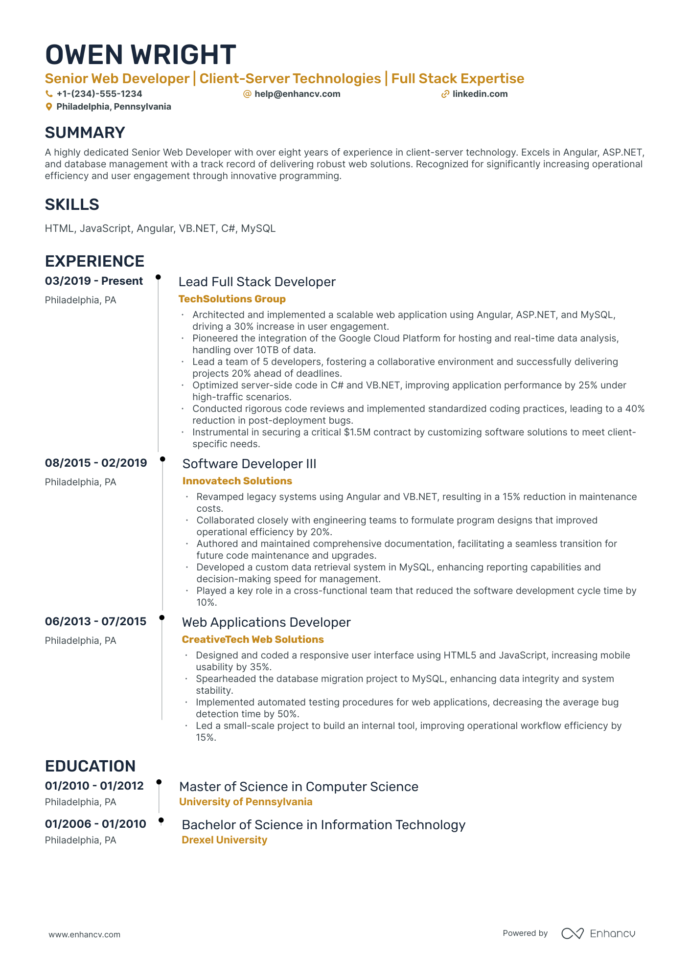 10 Senior Web Developer Resume Examples & Guide for 2025
