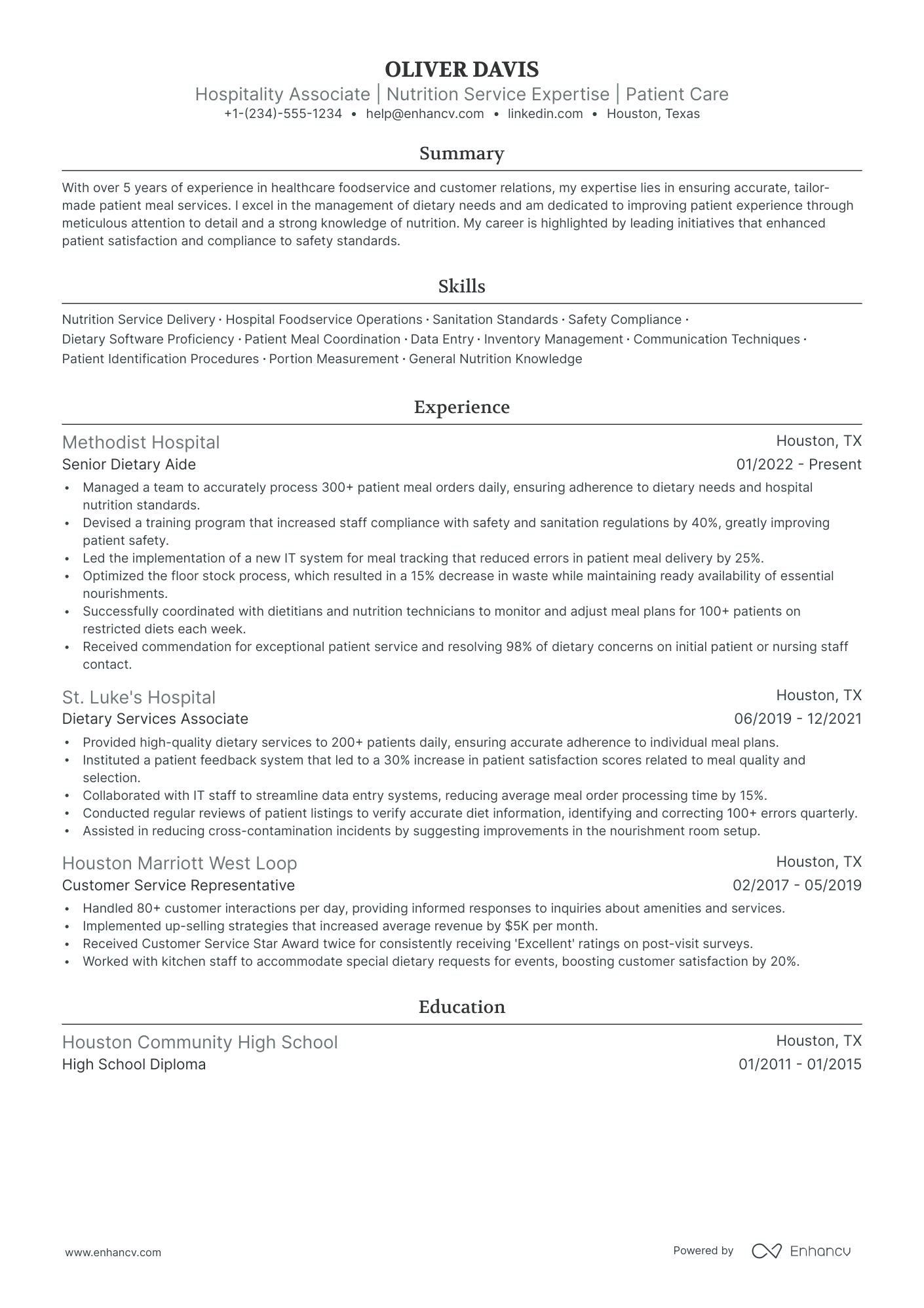 5 Hospitality Resume Examples & Guide for 2025