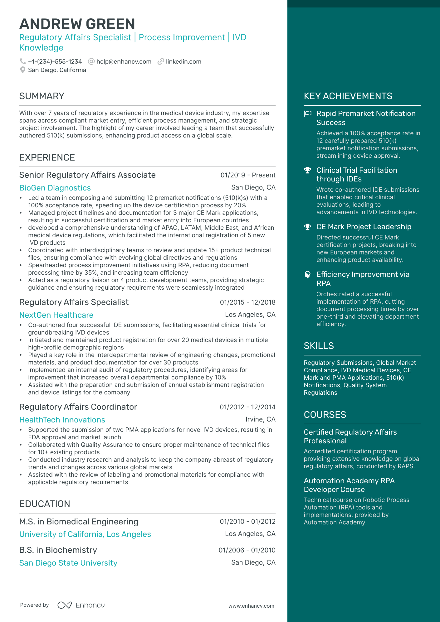 10 Regulatory Affairs Resume Examples & Guide for 2026