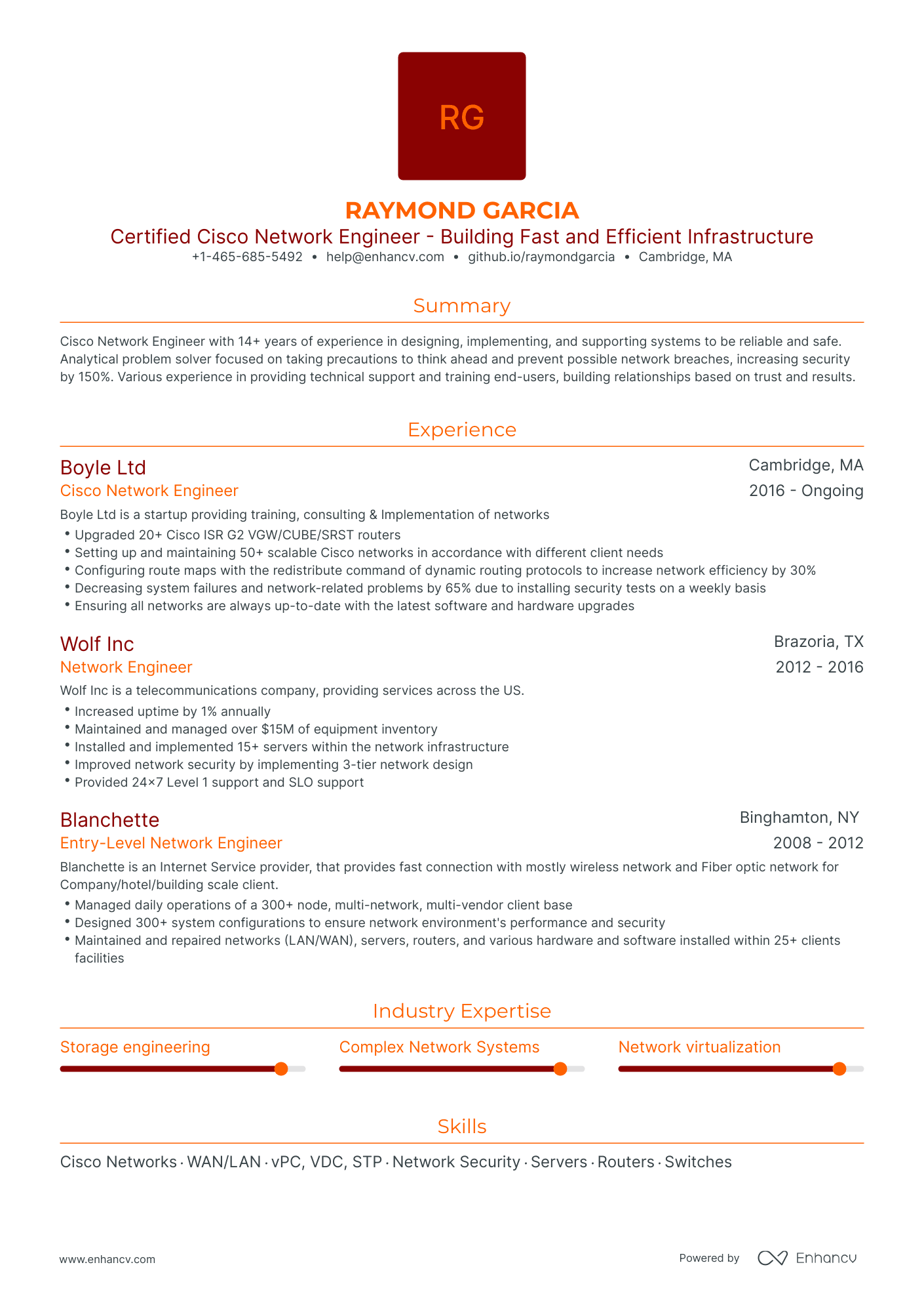 5 Cisco Network Engineer Resume Examples & Guide for 2024