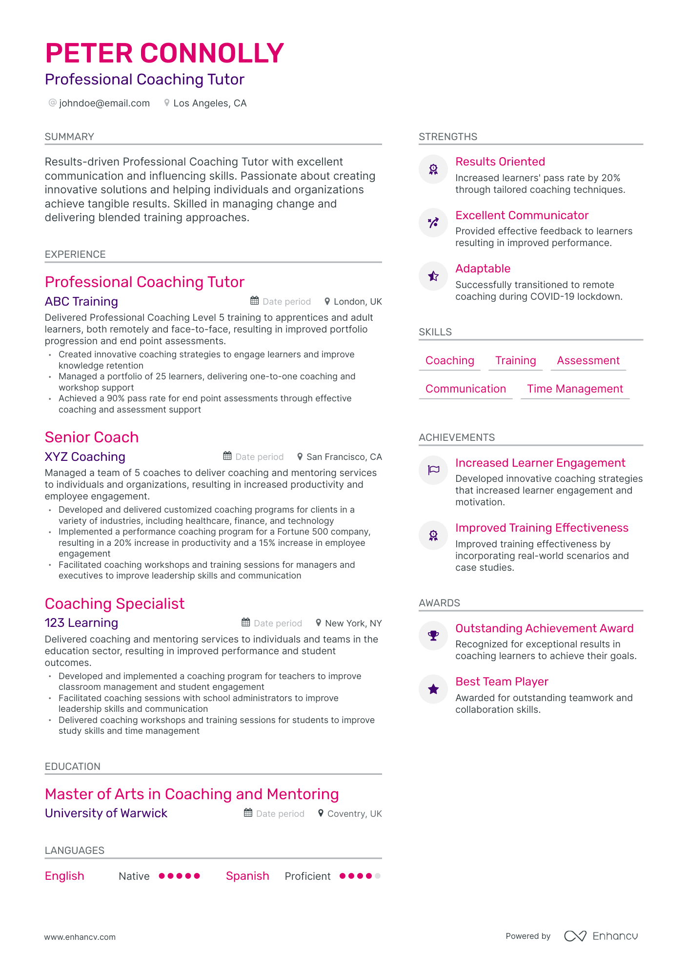 2 Coaching Resume Examples & Guide for 2023