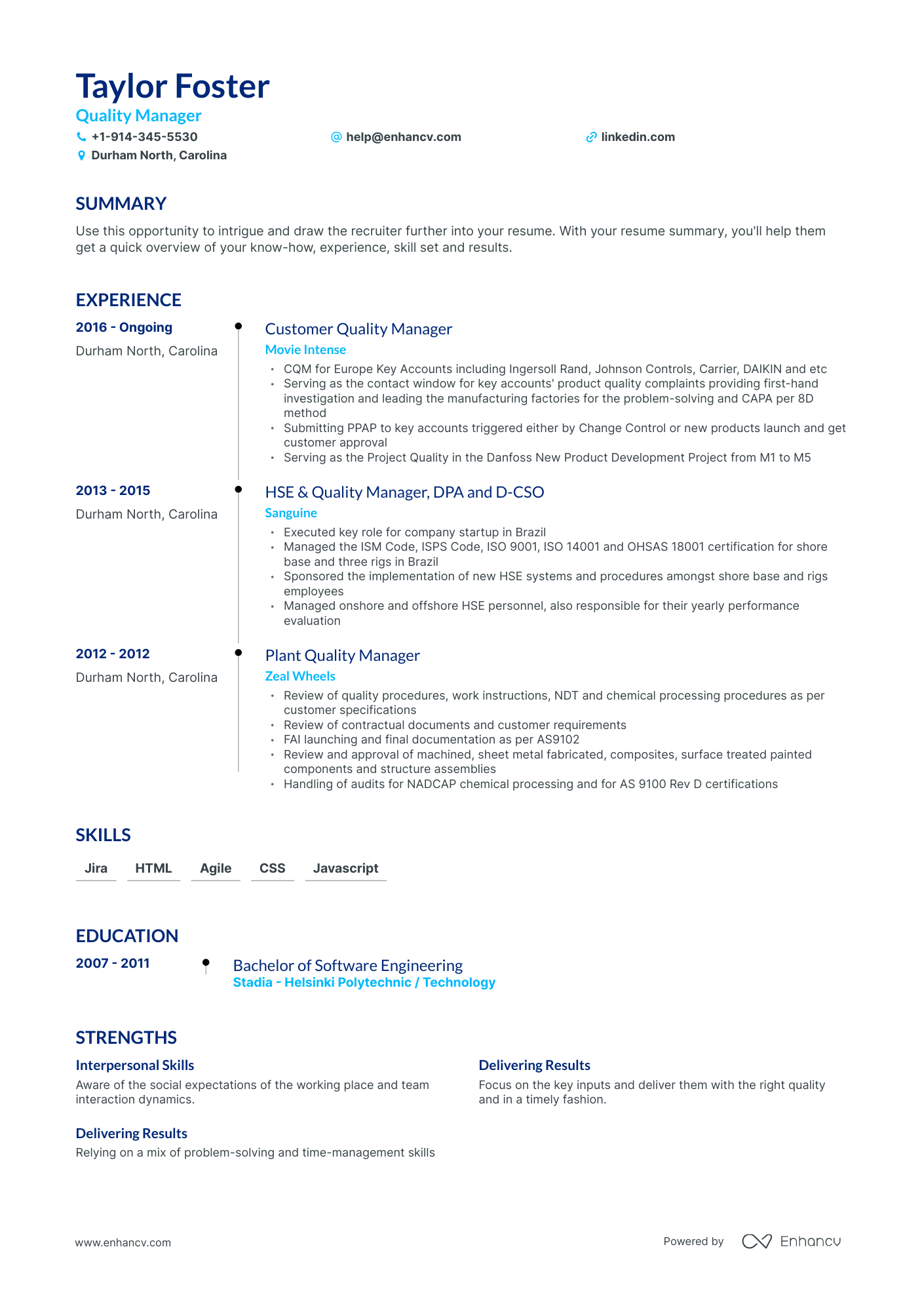 Quality Manager Resume Examples & Guide for 2023 (Layout, Skills, Keywords & Job Description)