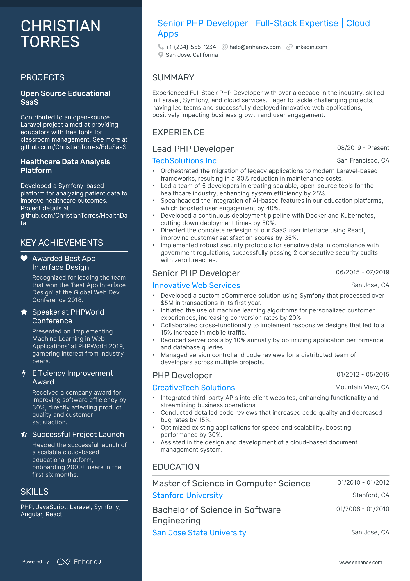 10 Senior PHP Developer Resume Examples & Guide for 2025
