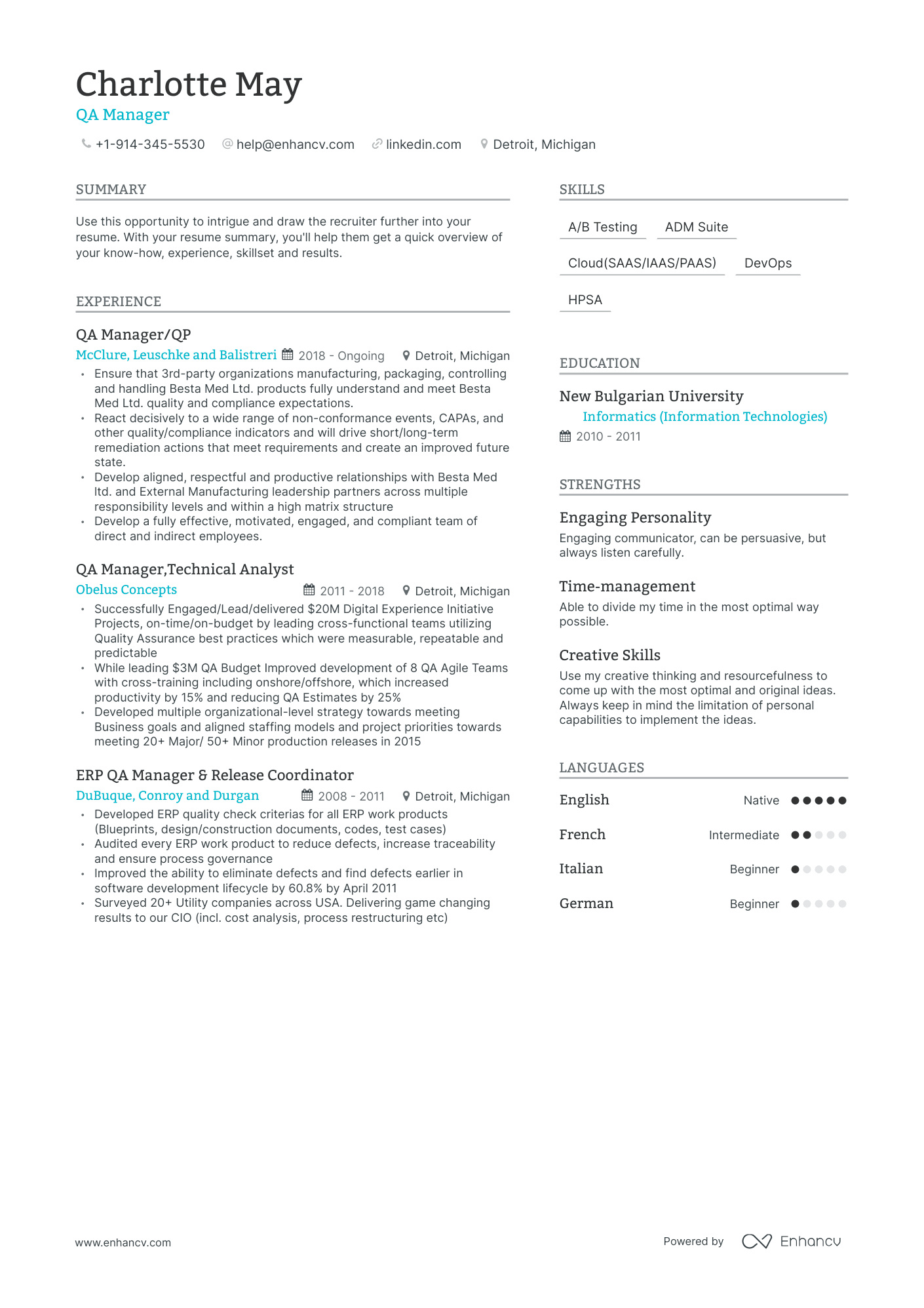 QA Manager Resume Examples & Guide for 2023 (Layout, Skills, Keywords ...